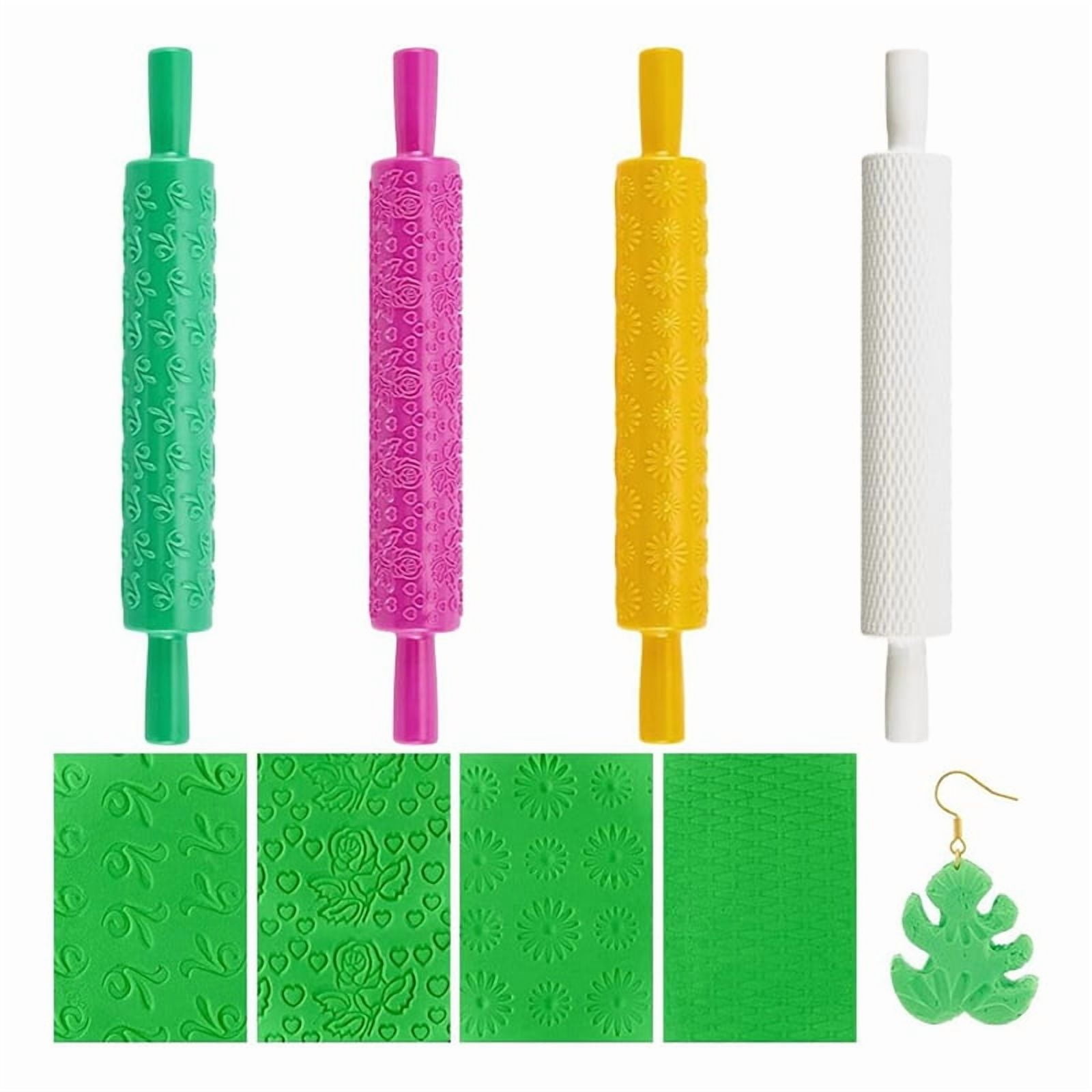 4Pcs Clay Modeling Pattern Rollers Kit 4 Colors Leather Texture Roller ...