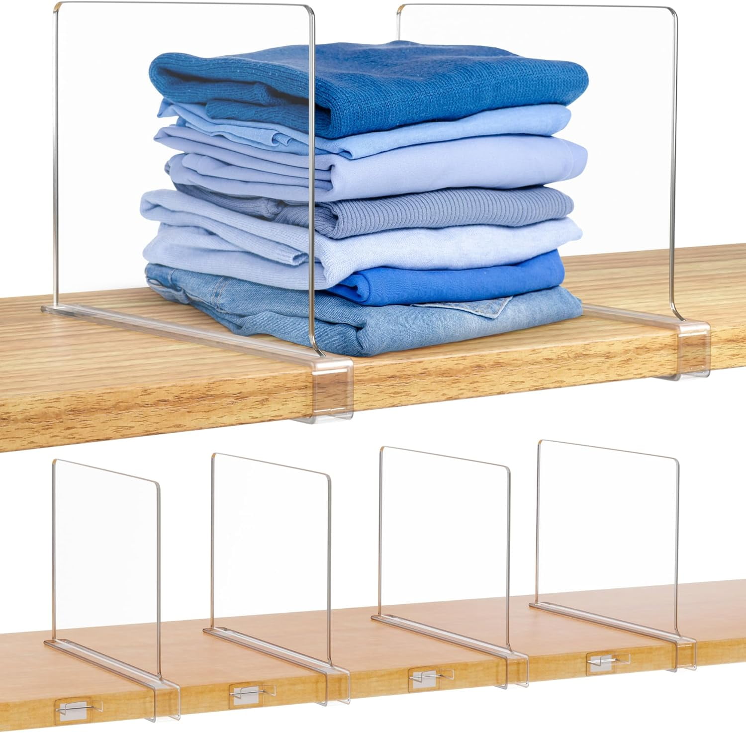 4Pcs Clear Acrylic Shelf Dividers for Closets, Vertical Shelves ...
