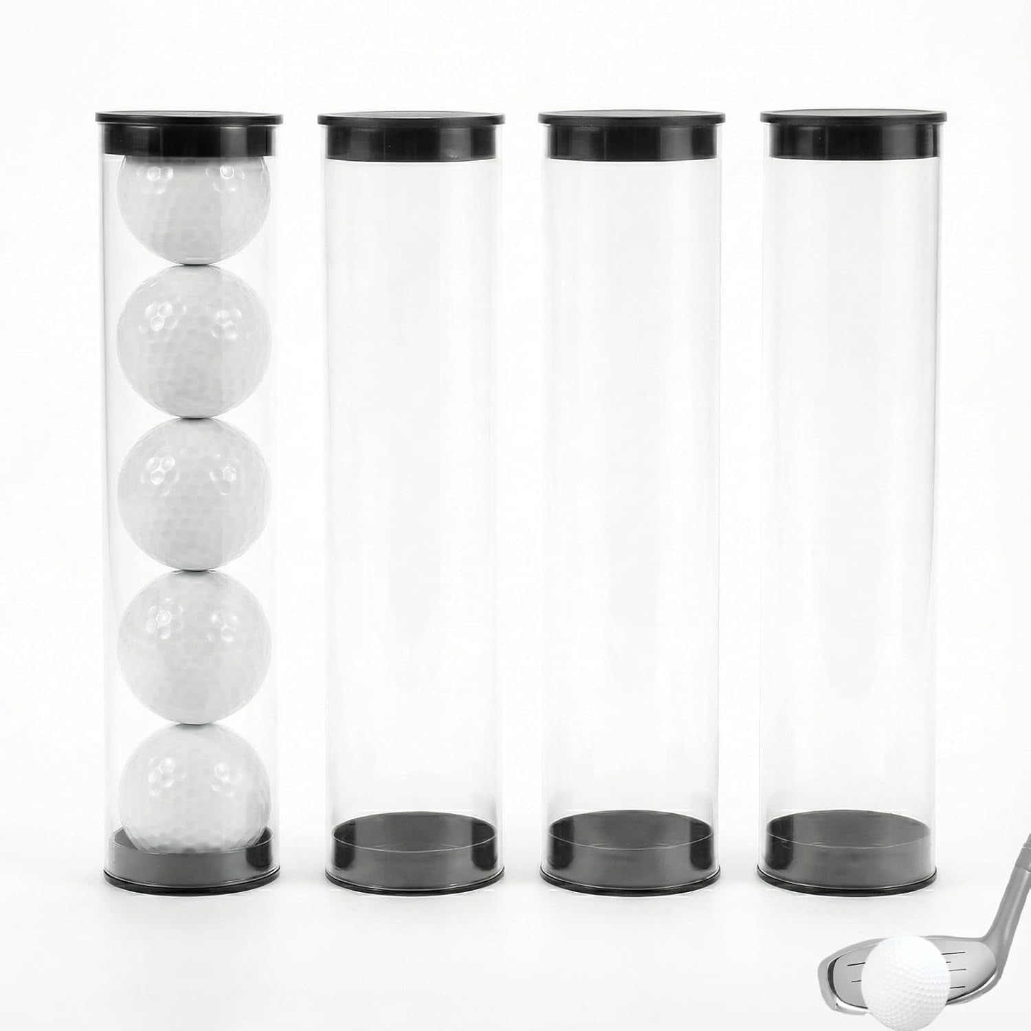 Clear Golf Ball Storage Tubes with Lids 4 Pack Portable Plastic Golf ...