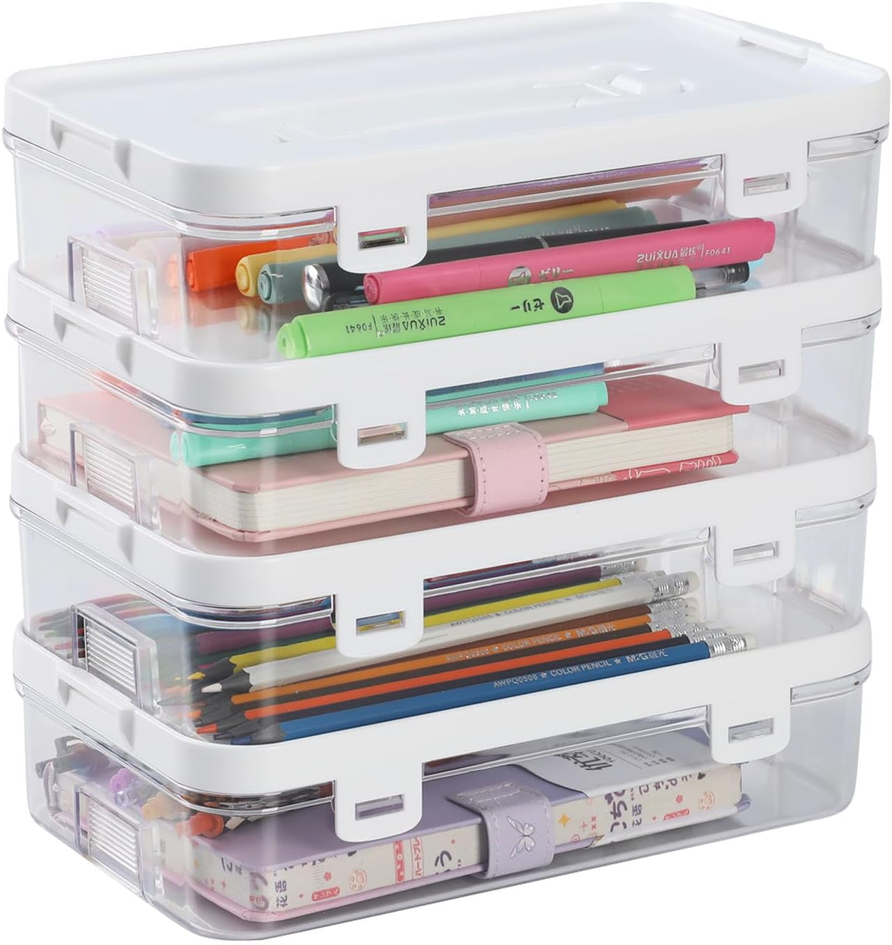 4Pcs Clear Plastic Storage Container with Lid & Handle, Multipurpose ...