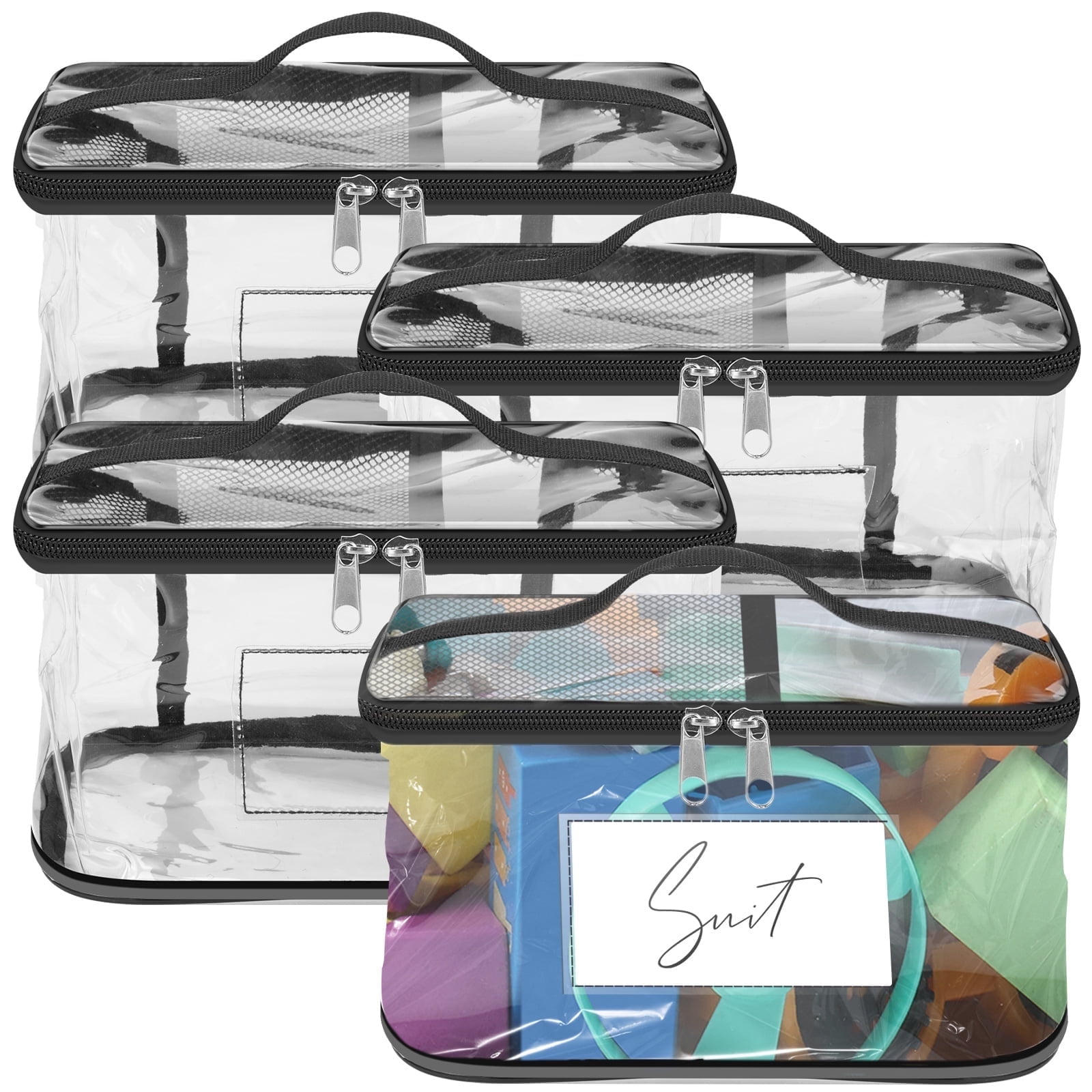 4Pcs Clear Toy Storage Bag with Name Tag Pocket Waterproof PVC Clear ...