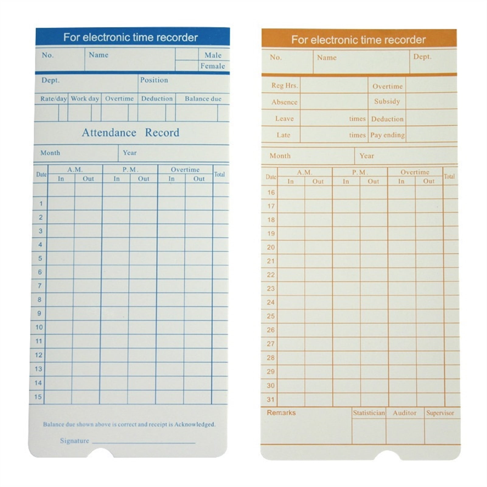 4Pcs Clock In English Time Attendance Paper Card Commute Record Paper ...
