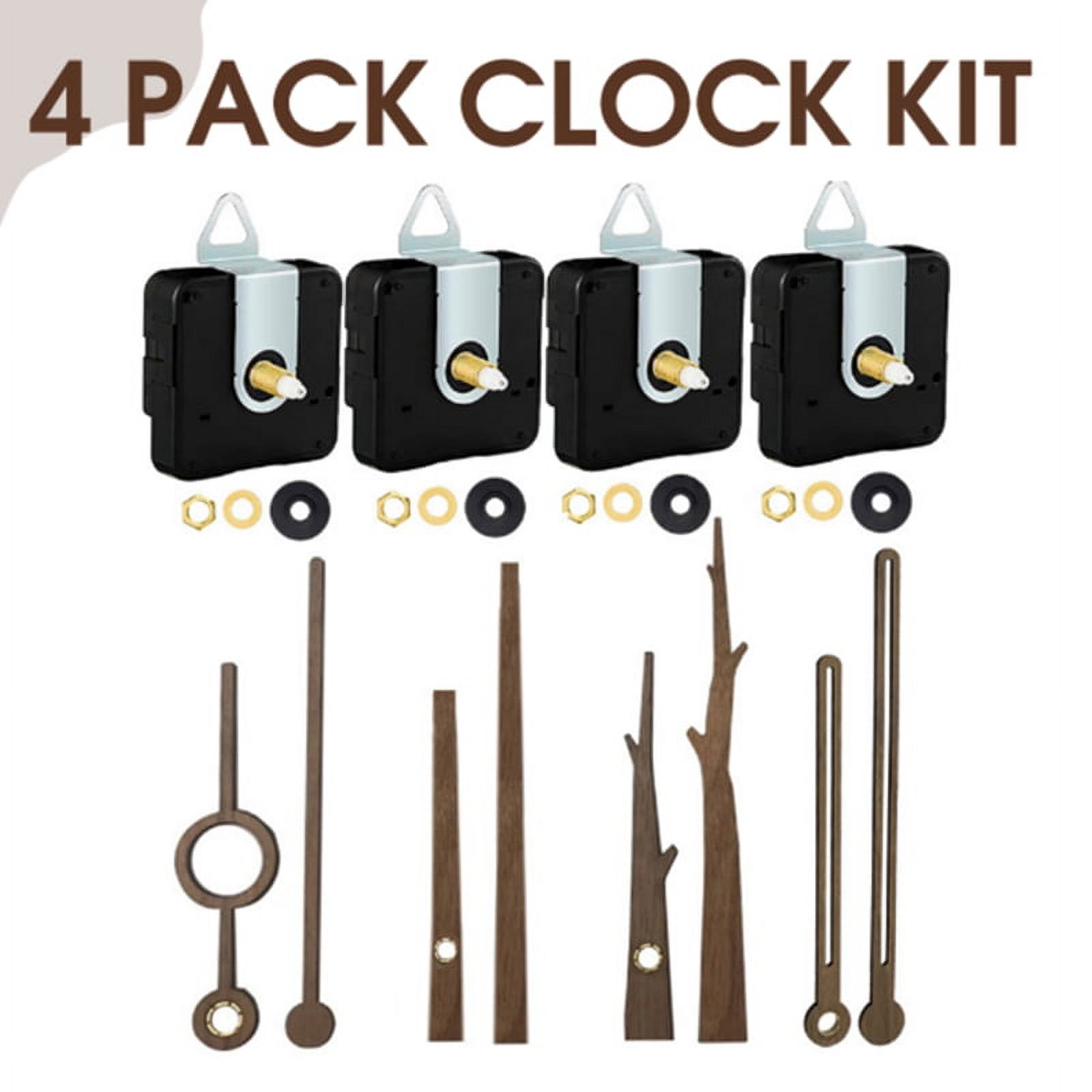 4Pcs Clock Movement Mechanism with Hooks and 4 Walnut Different Hands ...
