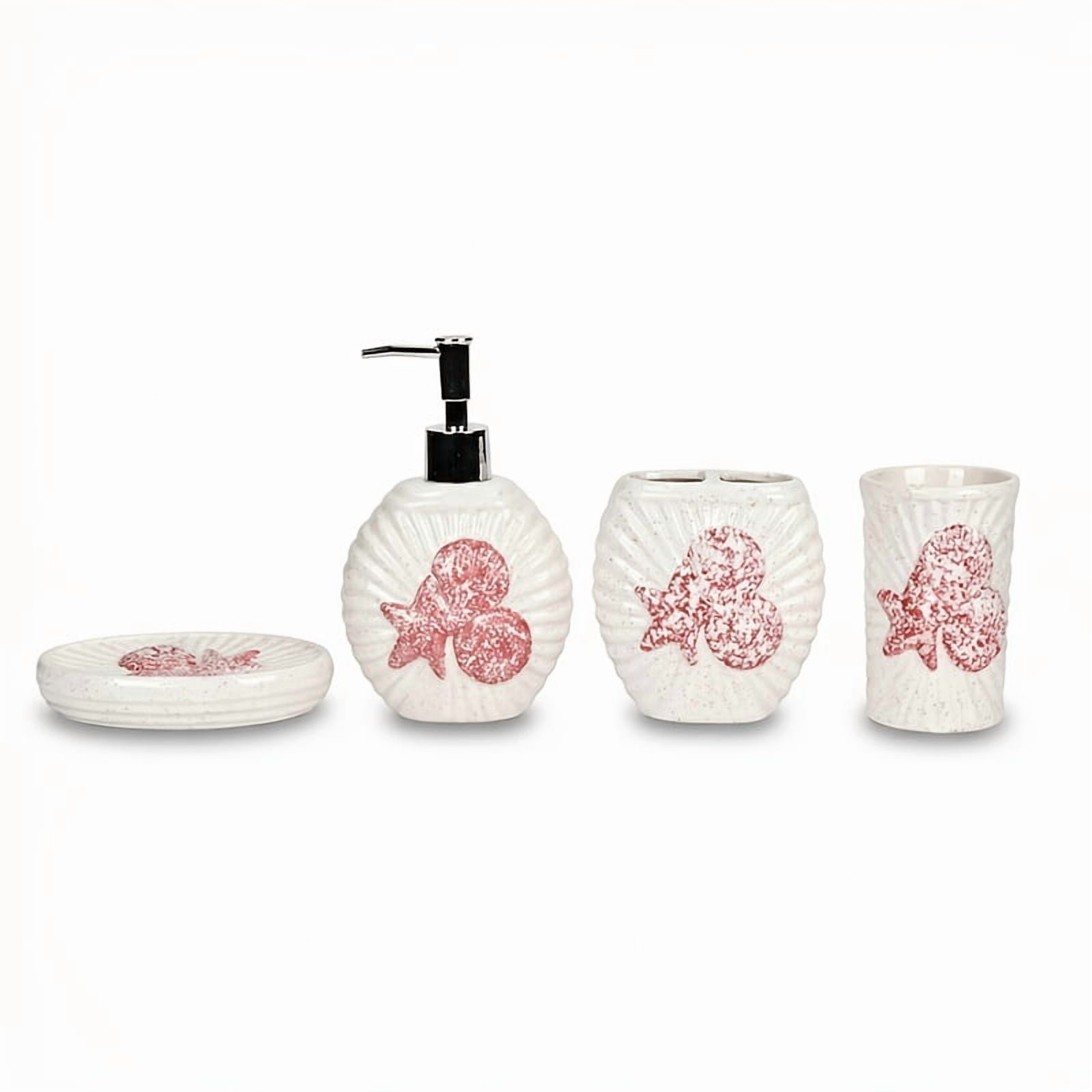 4Pcs Coastal Ceramic Bathroom Accessories Set, Seashell Themed ...