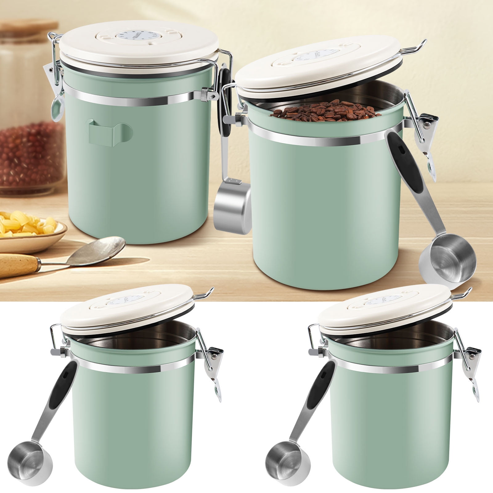 4Pcs Coffee Canister 1.5L 304 Stainless Steel Coffee Container with 4 ...