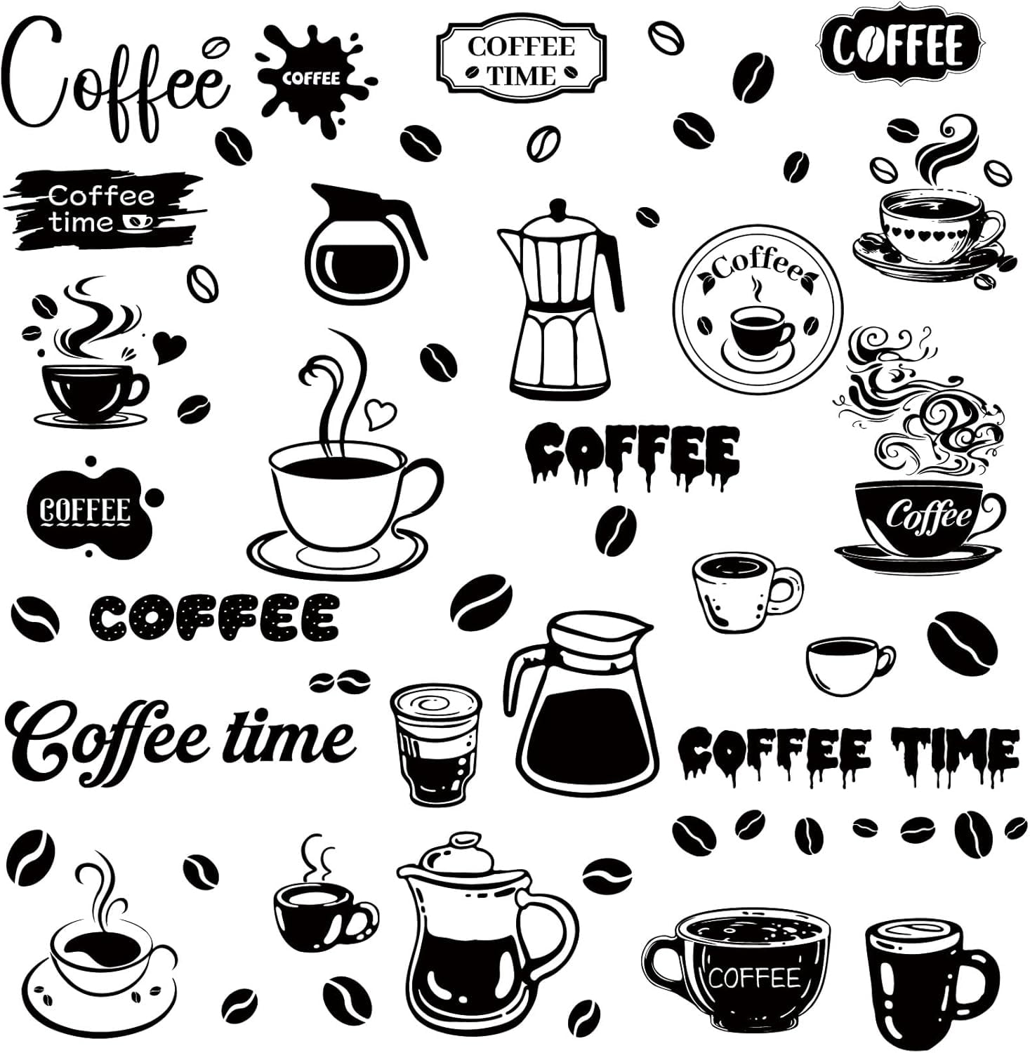 4Pcs Coffee Wall Stickers Window Decals Decoration Self-Adhesive Coffee ...