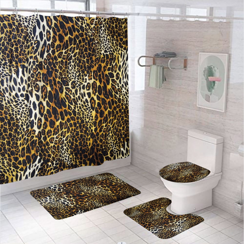 4Pcs Colorful Leopard Zebra Shower Curtain Set African Wild Animal Art ...