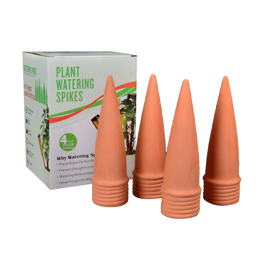 4Pcs Cone Watering System Set Garden Watering Stakes Ceramic Clay Cones ...