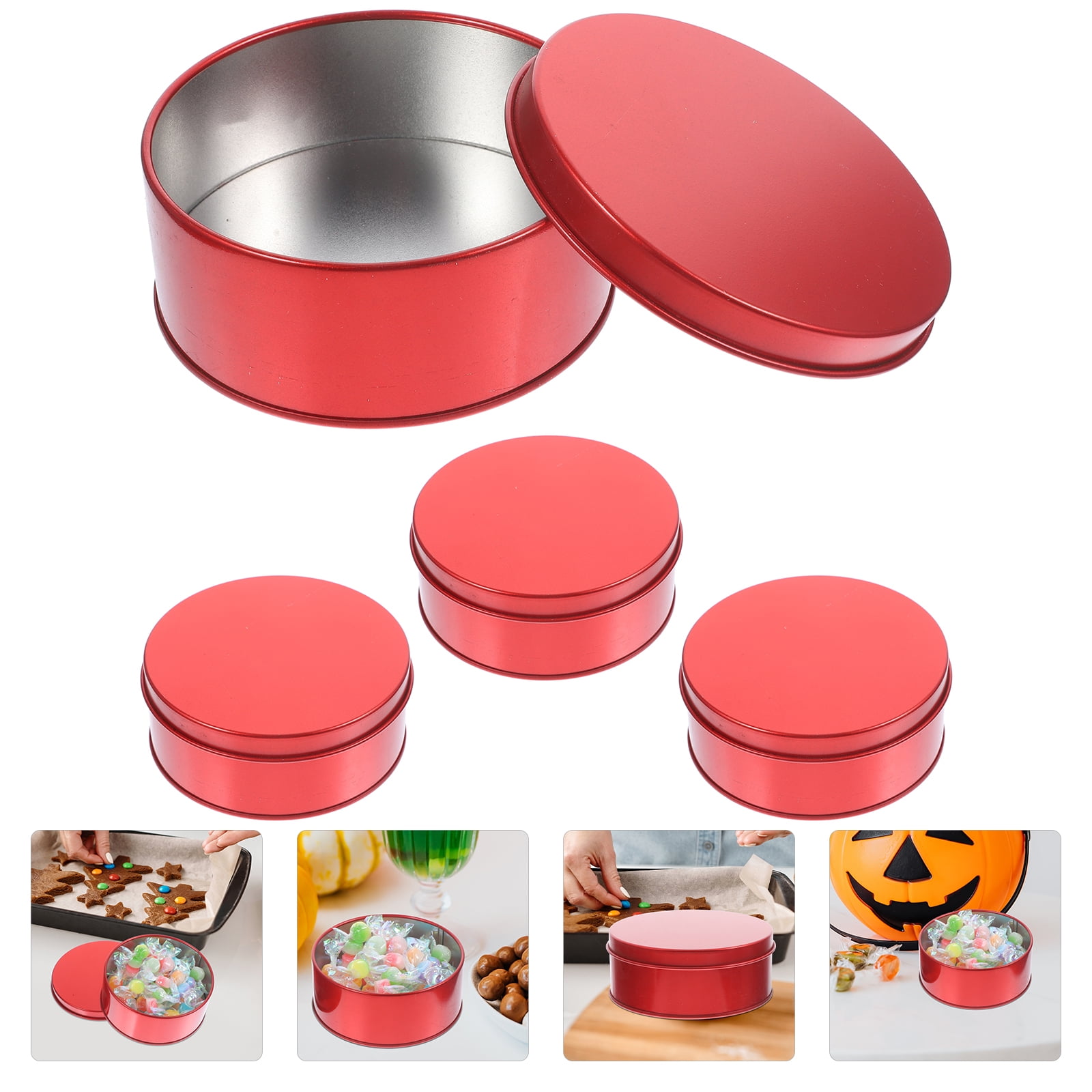 4Pcs Cookie Tins with Lids Round Cookie Tins Candy Boxes Party Cookie ...