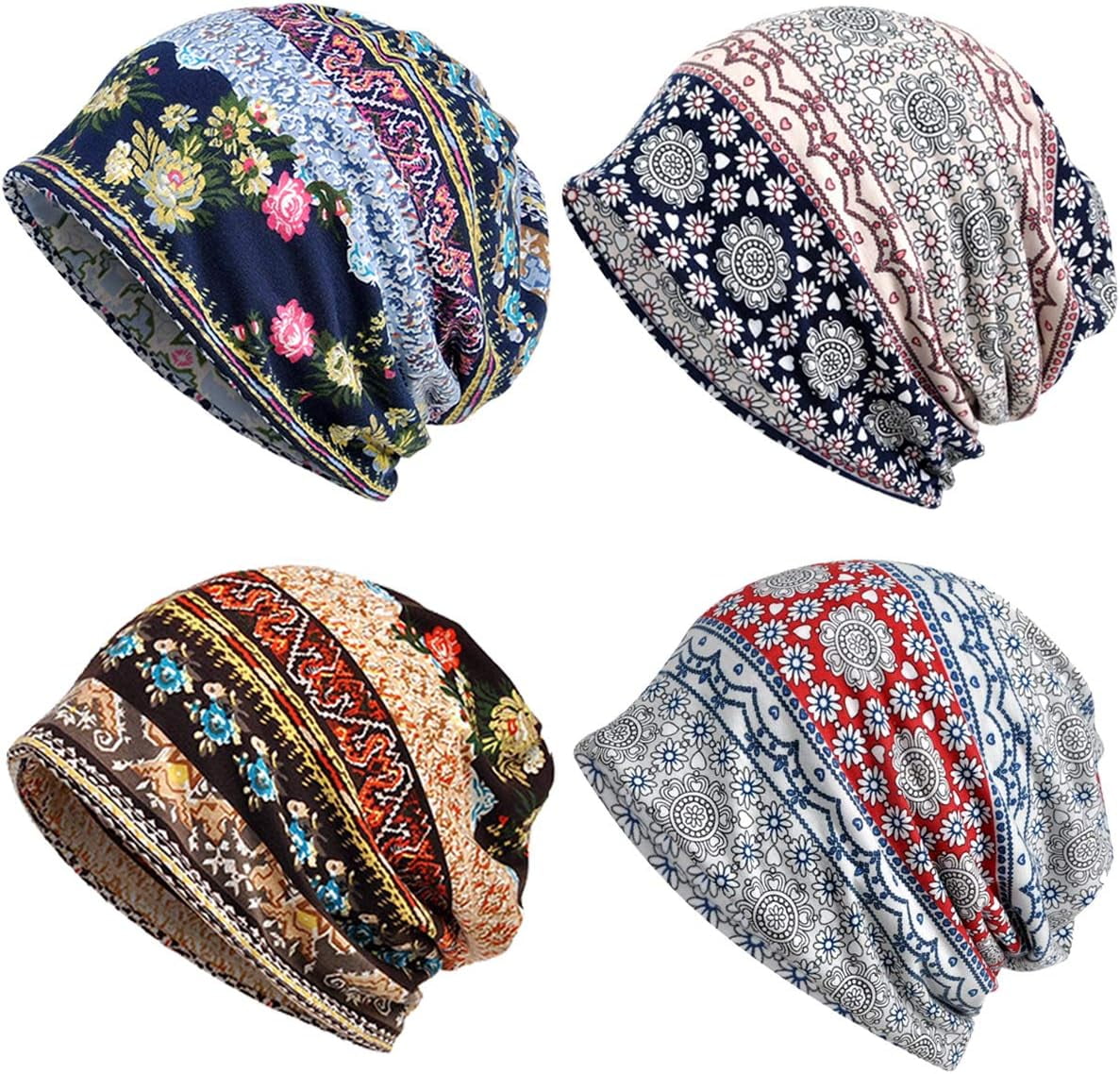 4Pcs Cotton Slouchy Beanie Hip-Hop Soft Lightweight Running Beanie ...