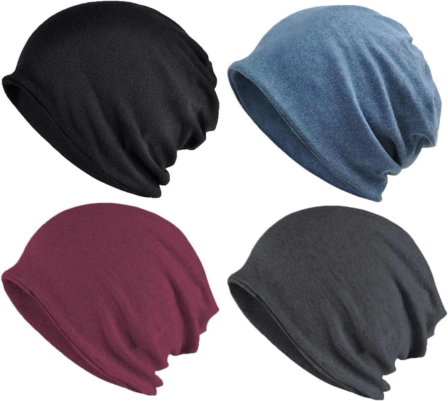 4Pcs Cotton Slouchy Beanie Hip-Hop Soft Lightweight Running Beanie ...