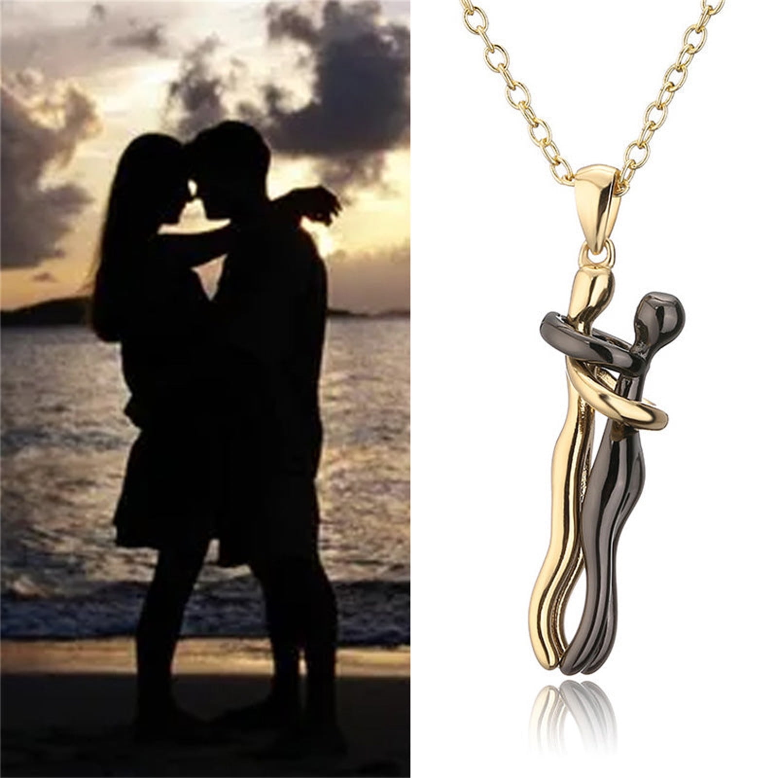 4Pcs Couple Necklace under $5! Yannianjz Couple Hugging Pendant ...