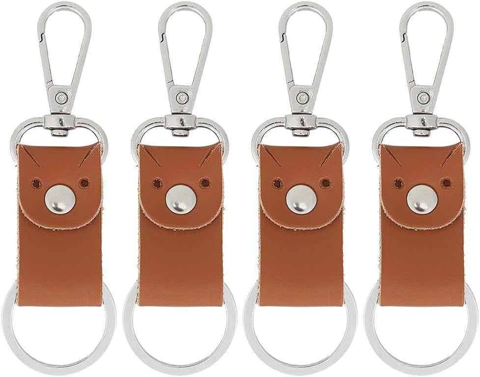 4Pcs Cowhide Key Chain Brown Genuine Leather Universal Fob Ring Charm ...