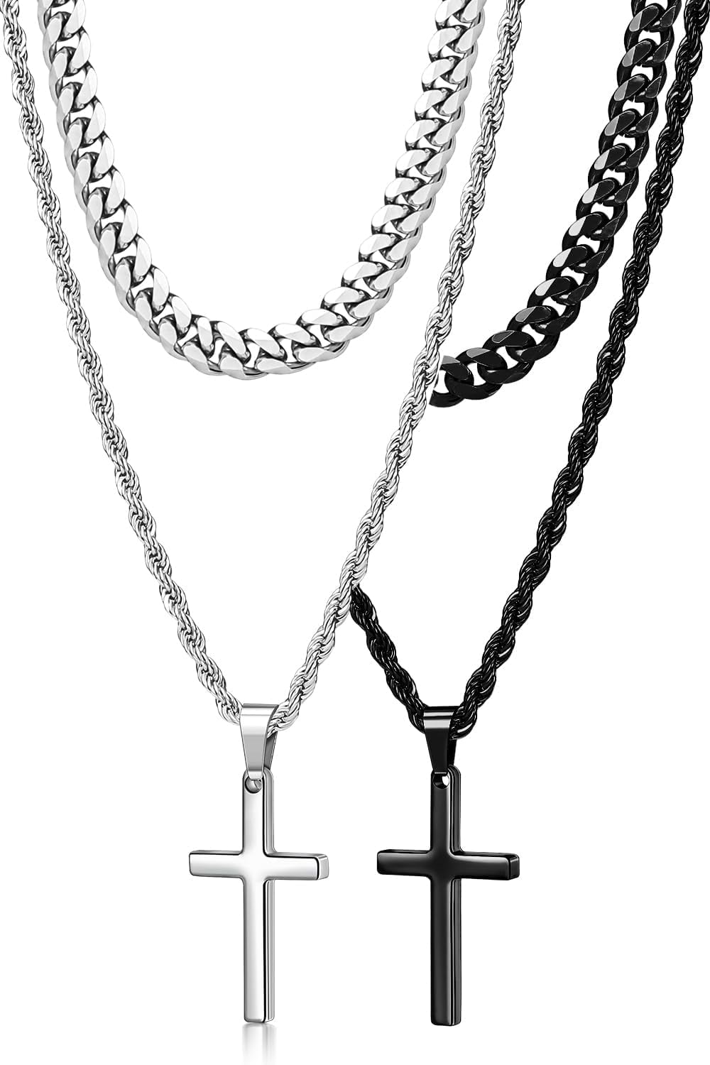 4Pcs Cross Necklace for Men,Stainless Steel Chains for Men Layered ...