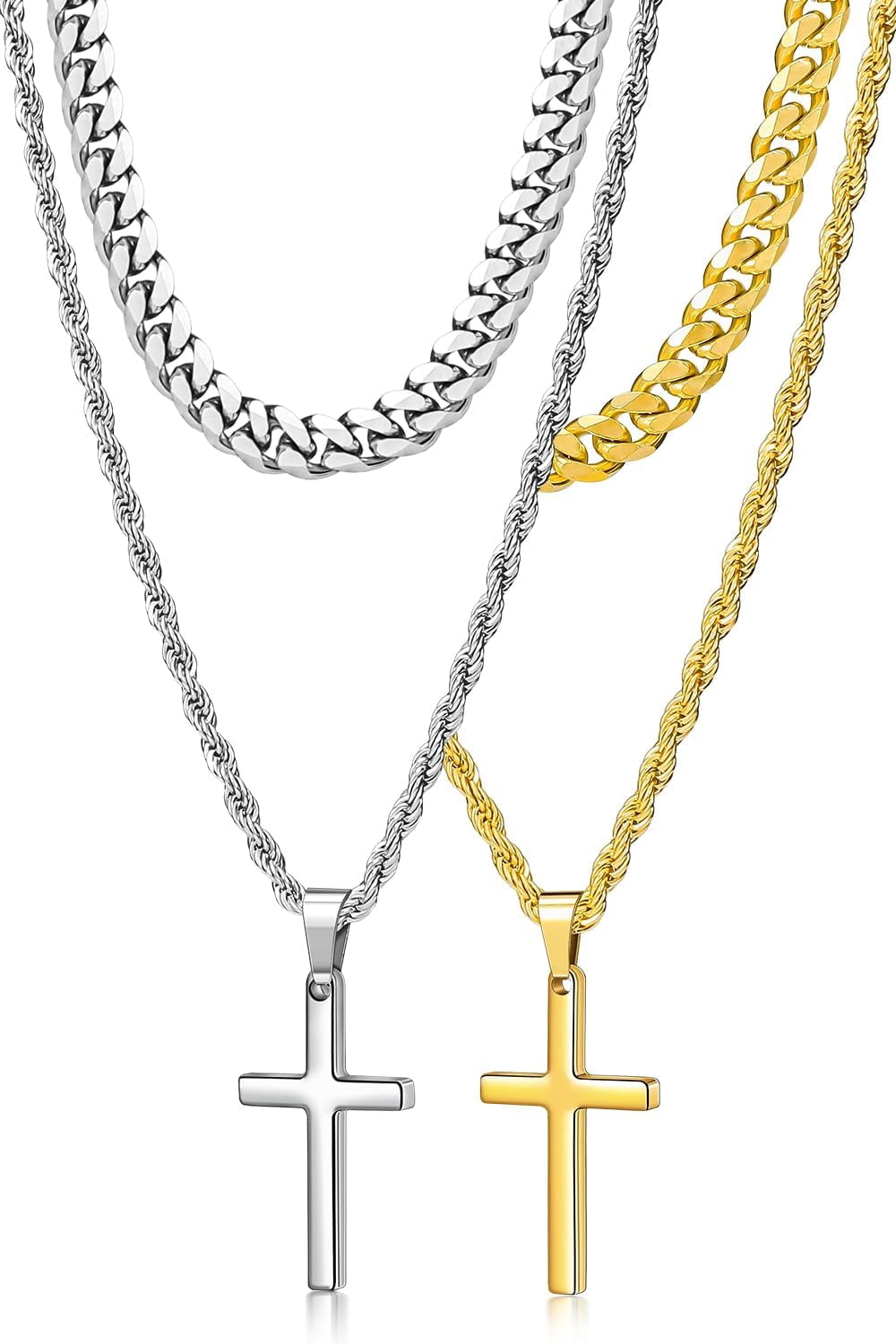4Pcs Cross Necklace for Men,Stainless Steel Chains for Men Layered ...