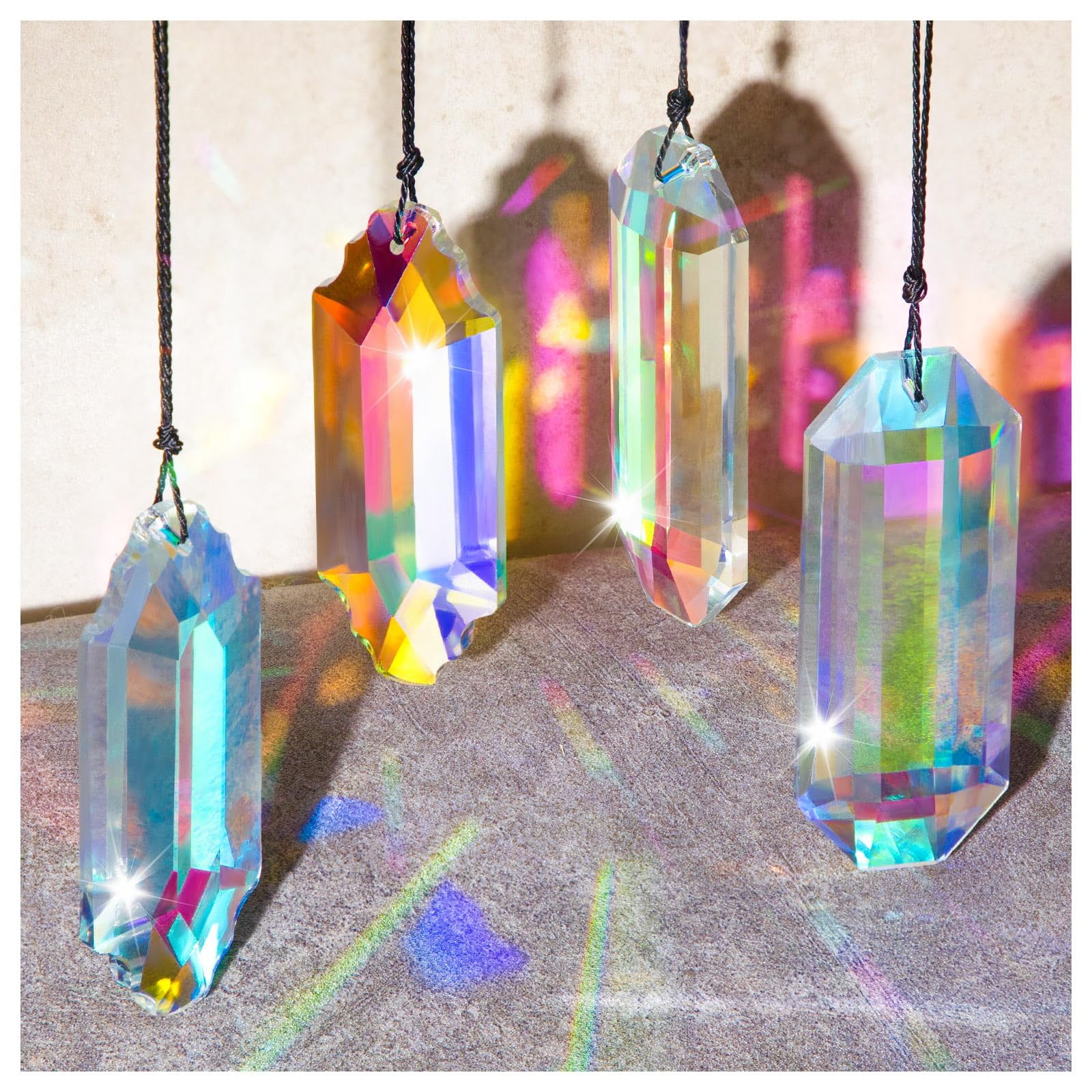 4Pcs Crystal Sun Catcher Prisms, Hanging Suncatchers with 10M Hanging ...