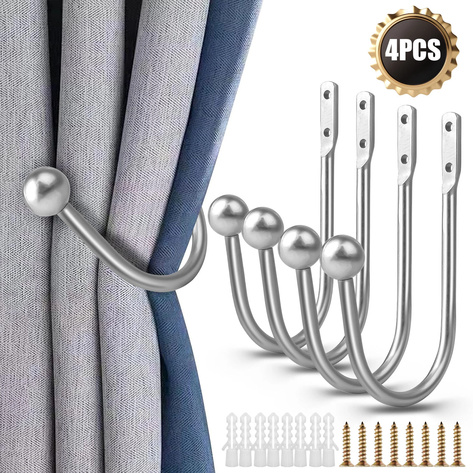 4Pcs Curtain Holdback Home Kitchen Curtains Holder Wall Mounted Drapery ...