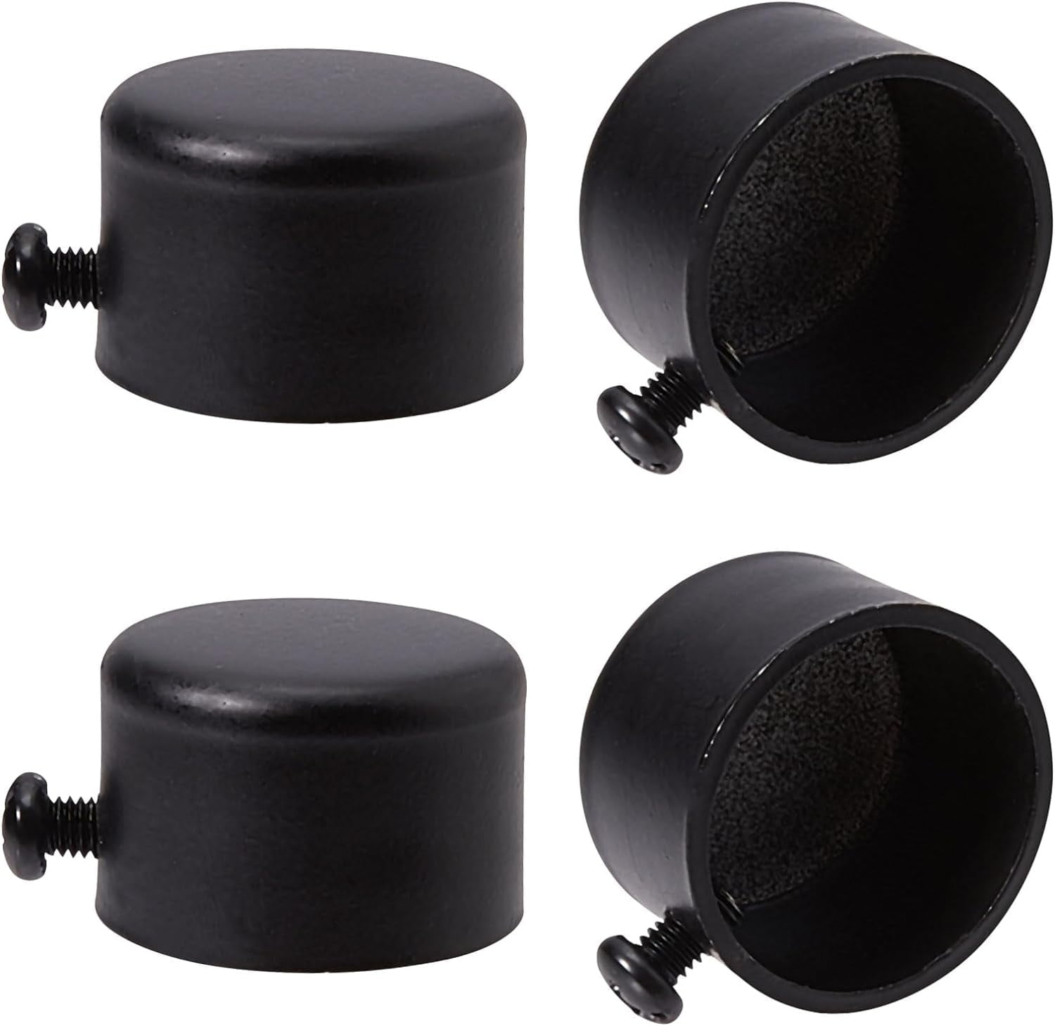 4Pcs Curtain Rod Covers Ends Black Metal Curtain Finials Ends Caps with ...