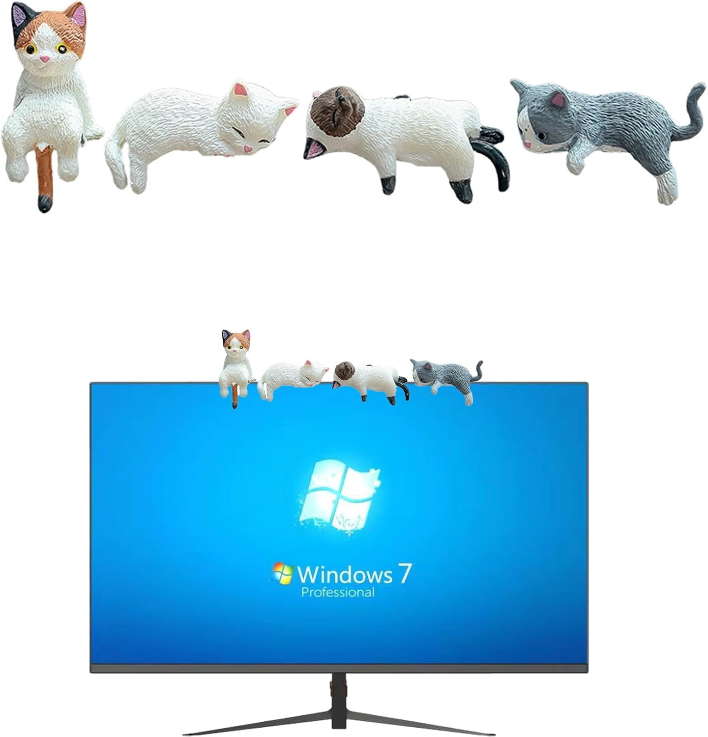 4Pcs Cute Cat Computer Monitor Decor,Resin Cat for Car Dashboard ...
