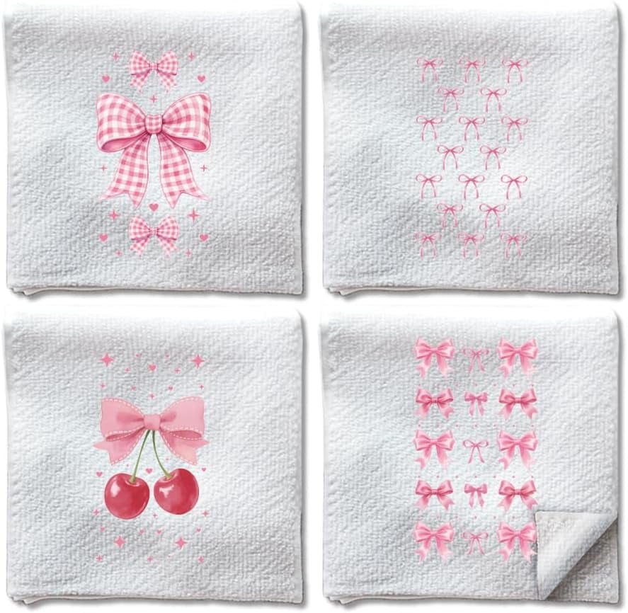 4Pcs Cute Cherry Hand Towels Pink Coquette Decorative Kitchen Dish ...