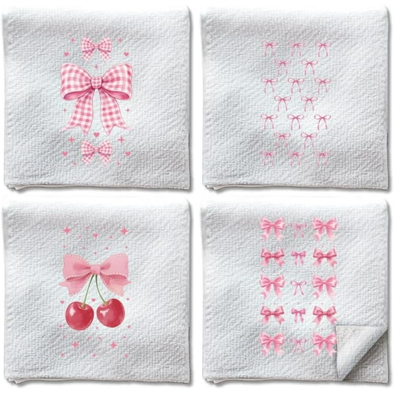 4Pcs Cute Cherry Hand Towels Pink Coquette Decorative Kitchen Dish ...