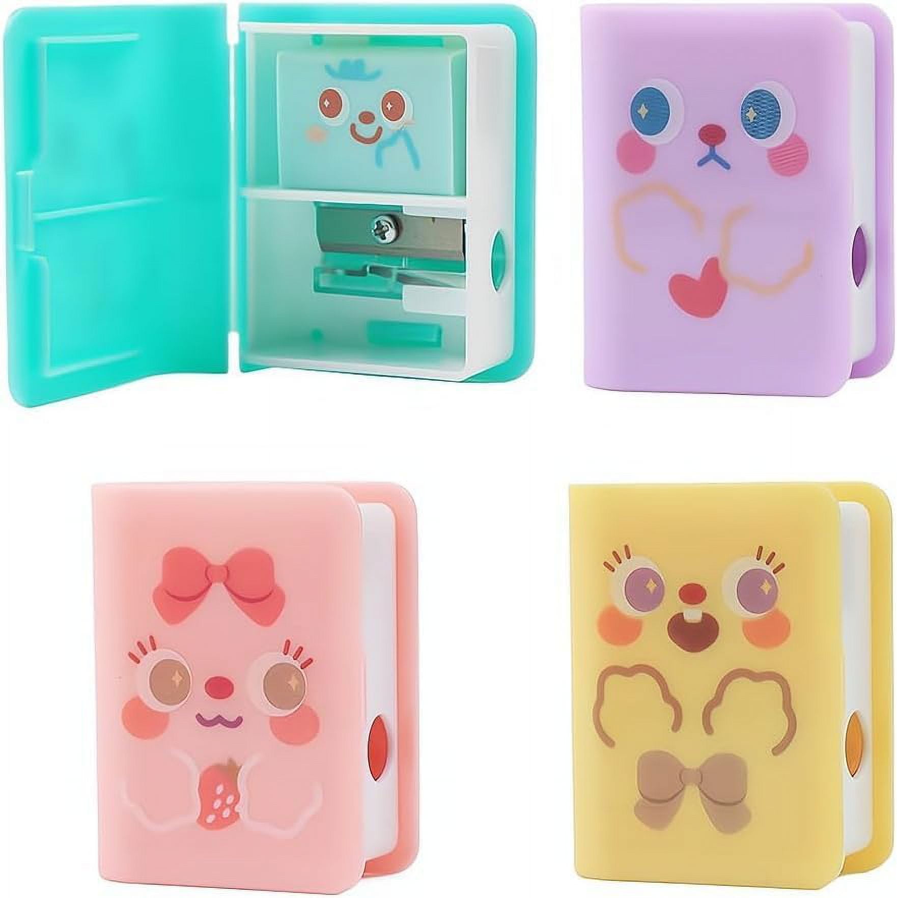 4Pcs Cute Dual Purpose Book Pencil Sharpener Eraser, Cute Cartoon ...