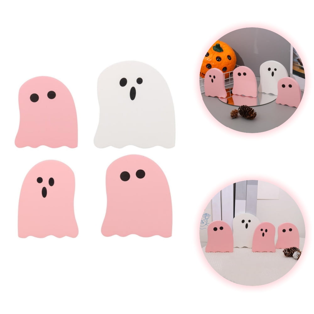 4Pcs Cute Ghost Pink Halloween Decor Indoor Wooden Ghosts Tiered Tray ...
