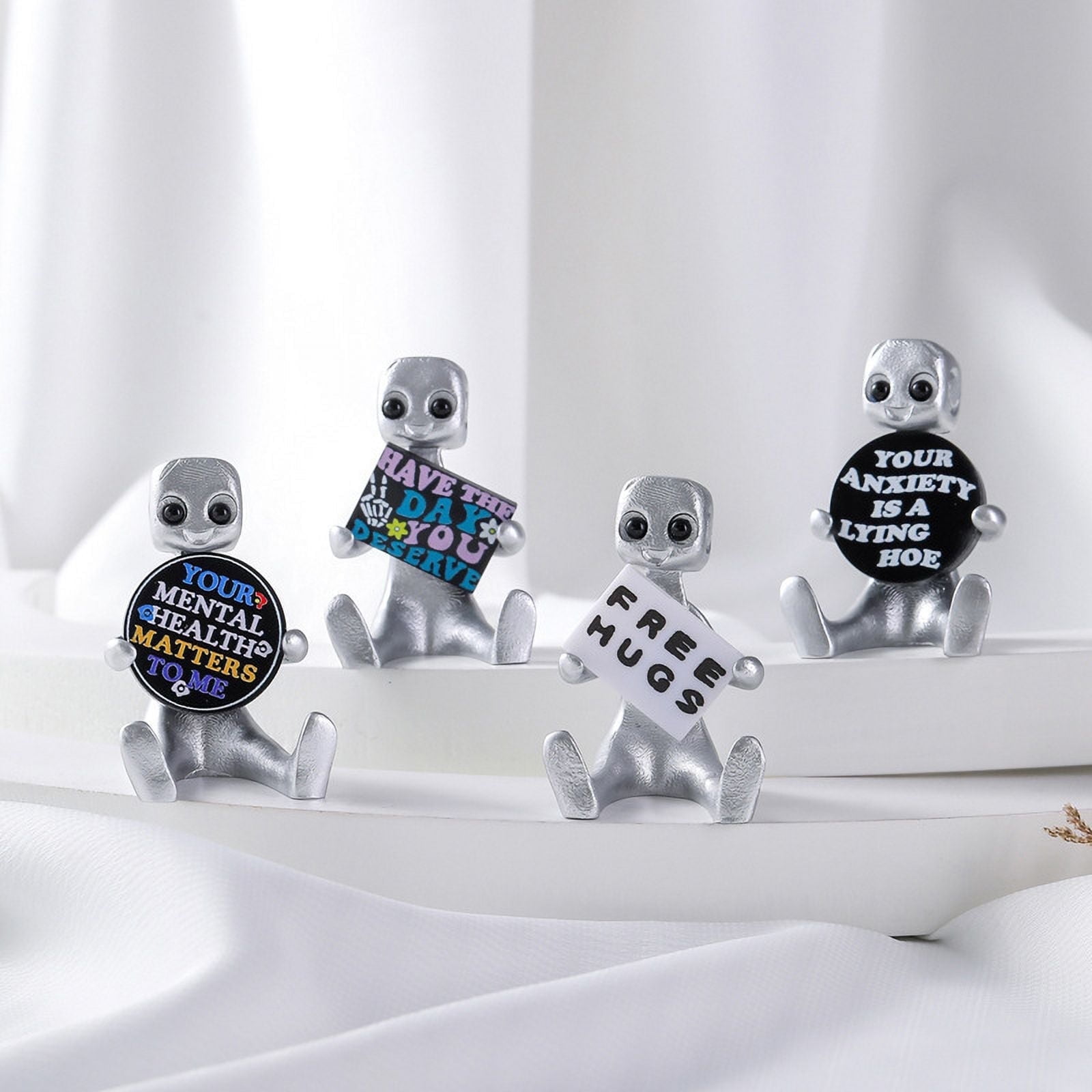 4Pcs Cute Robot Statue,Your Anxiety is A Lying Robot Figurine Resin Art ...