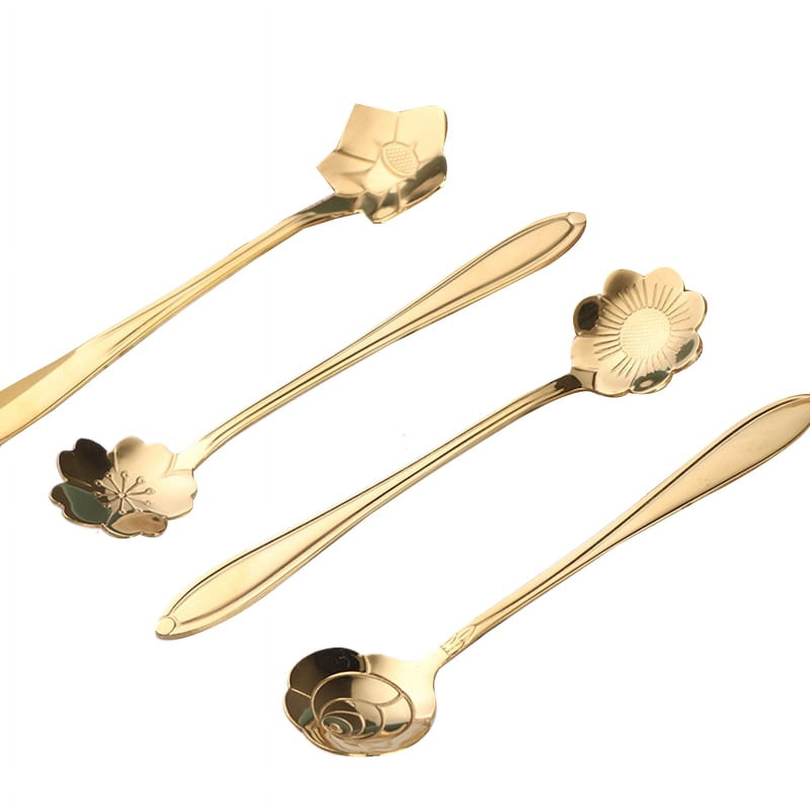 4Pcs Cute Stainless Steel Flower Teaspoon Dessert Coffee Spoon Gold ...