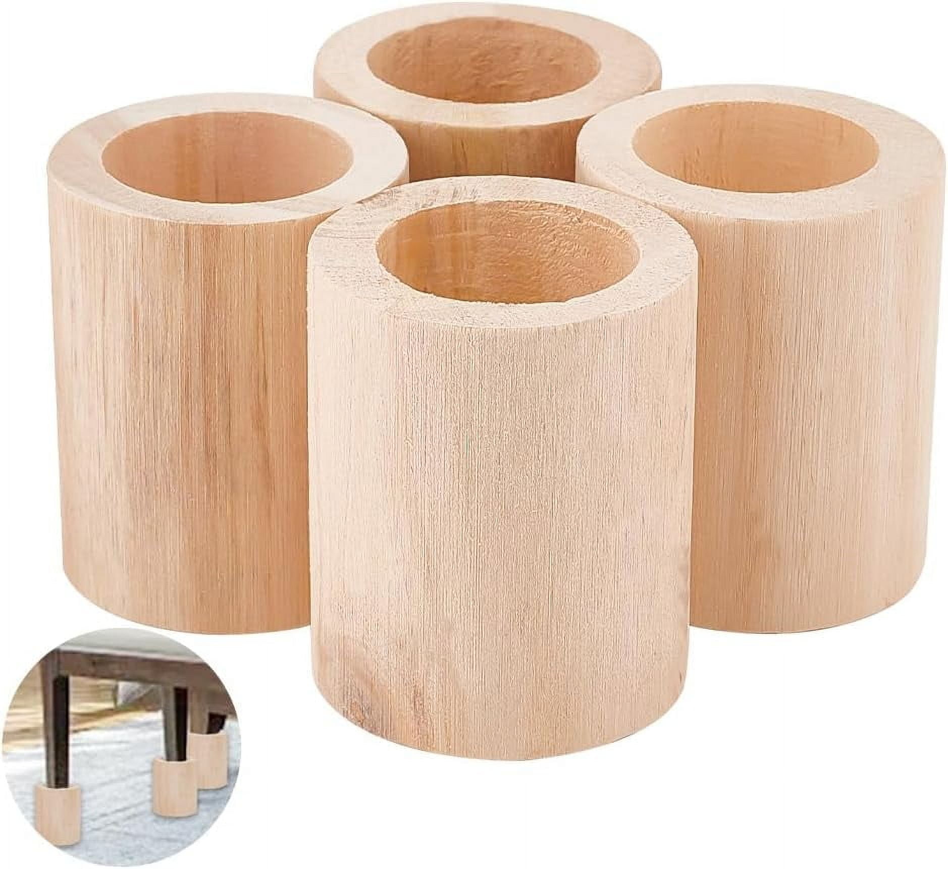 4Pcs Cylinder Wood Bed Risers 1.5 Inch ID Wood Furniture Risers 2.3x2.8 ...