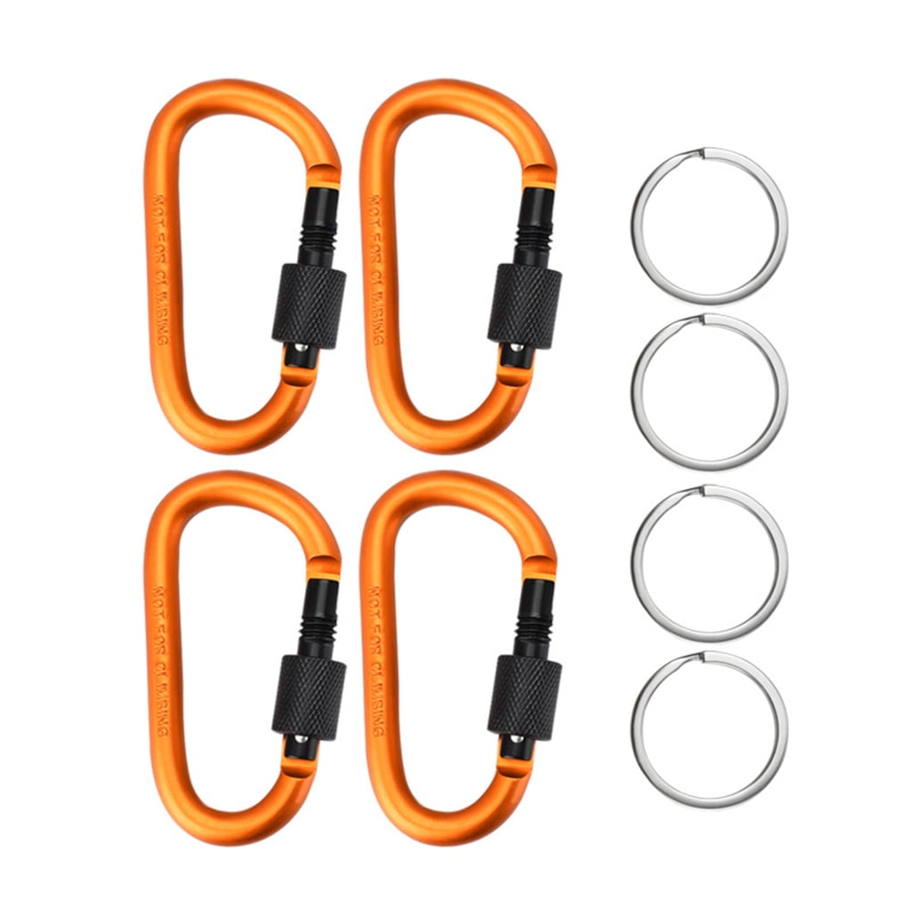 4Pcs D-Rings Locking Carabiner Clip Hook Aluminum D Rings Key Clip with ...