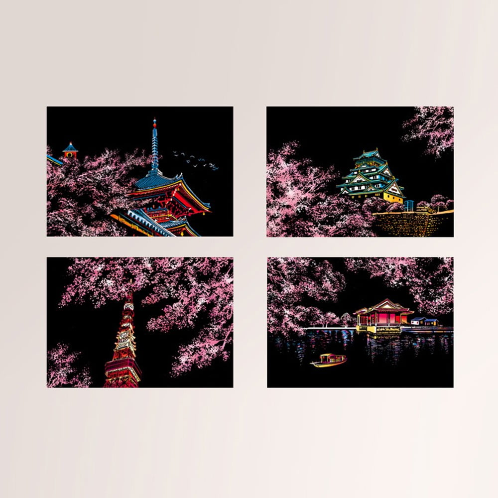 4Pcs DIY Scratch Paintings Set for Kids - City Night View & Building ...