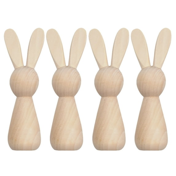 RENACLIPY 4Pcs Unpainted Wooden Bunny Figurines Craft Mini Decorations ...