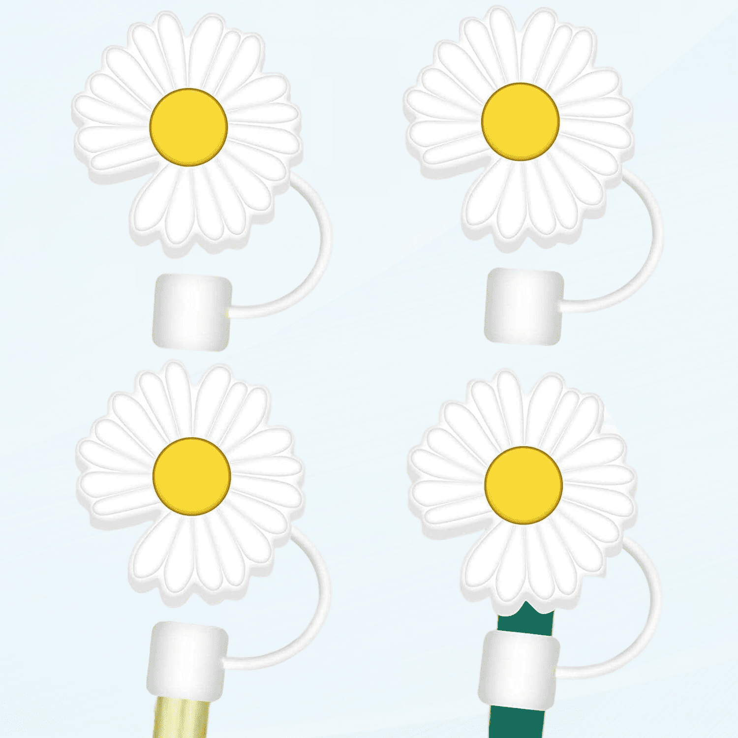 4Pcs Daisy Straw Covers Cap- Silicone Straw Tip Cap Reusable Drinking ...