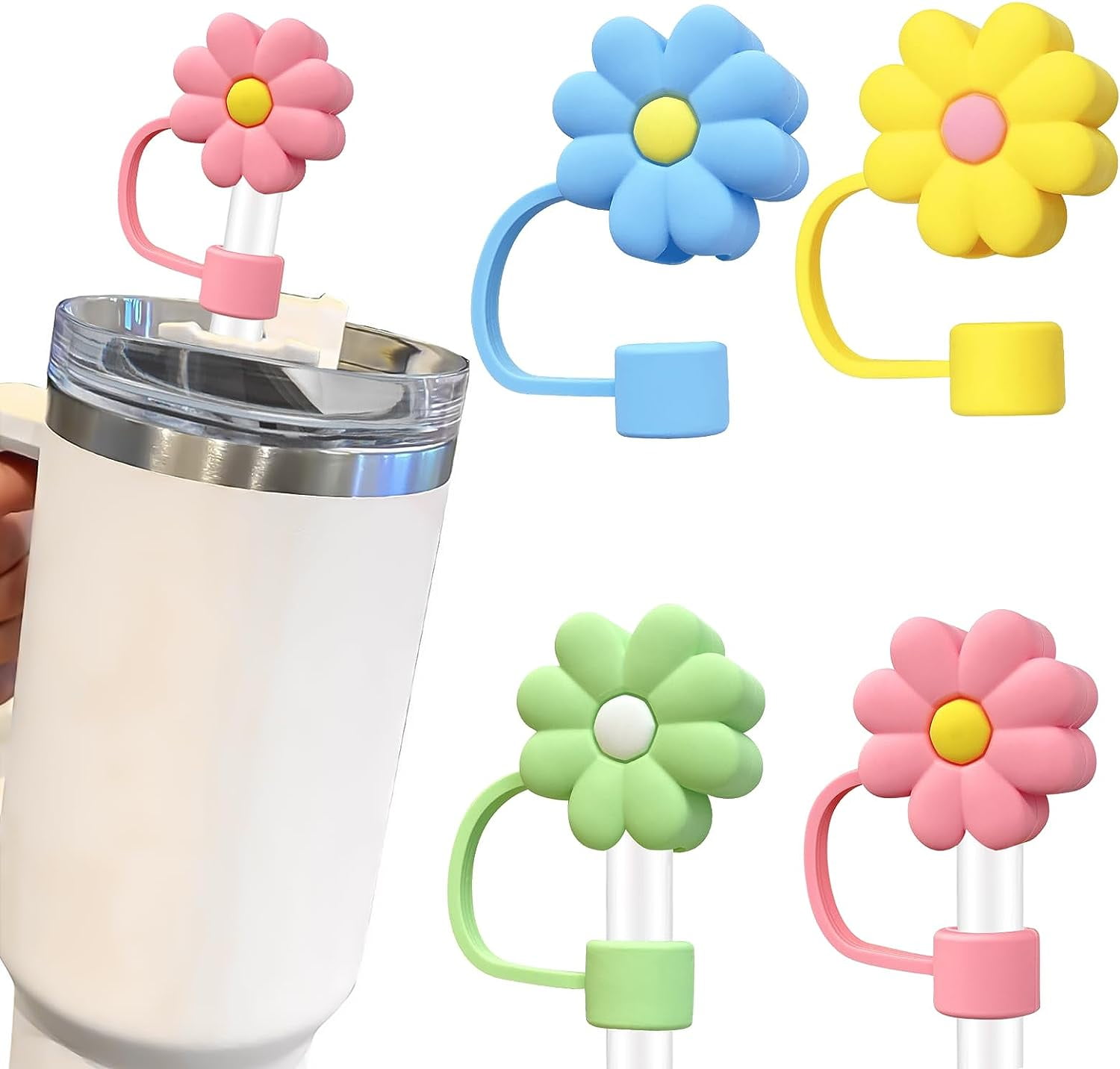 4Pcs Daisy Straw Covers Cap for Stanley 40 oz Tumbler,Silicone Straw ...