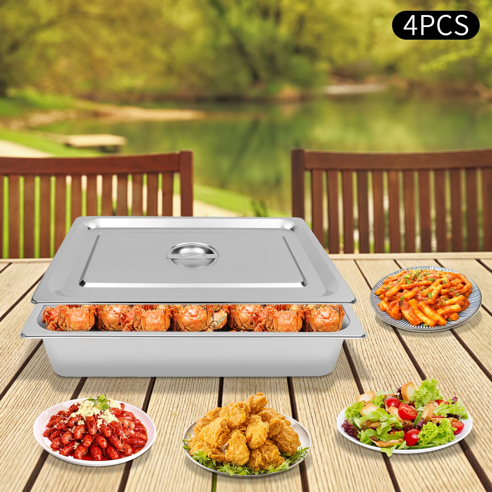 4Pcs Stainless Steel Steam Table Pans with Lids, 4 Inch Deep, Rectangle ...