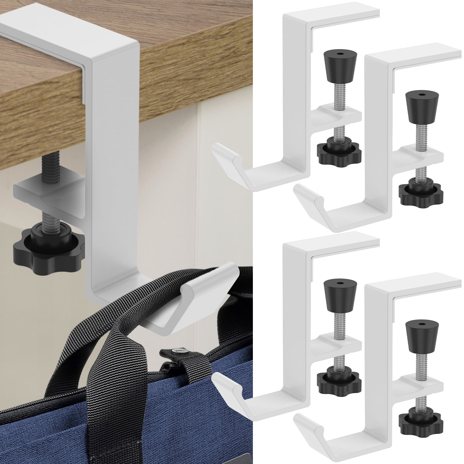 4Pcs Desk Mount Bag Holder Hook Clamp-On Hook Aluminum Table Hanger ...