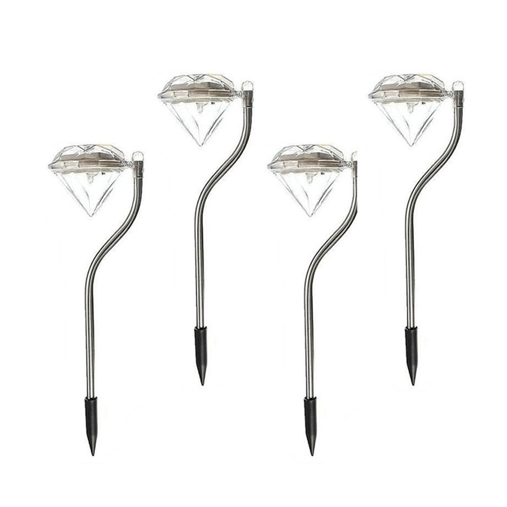 4Pcs Diamond-Shape Solar Powered LED Stake Lights Garden Lawn Yard ...