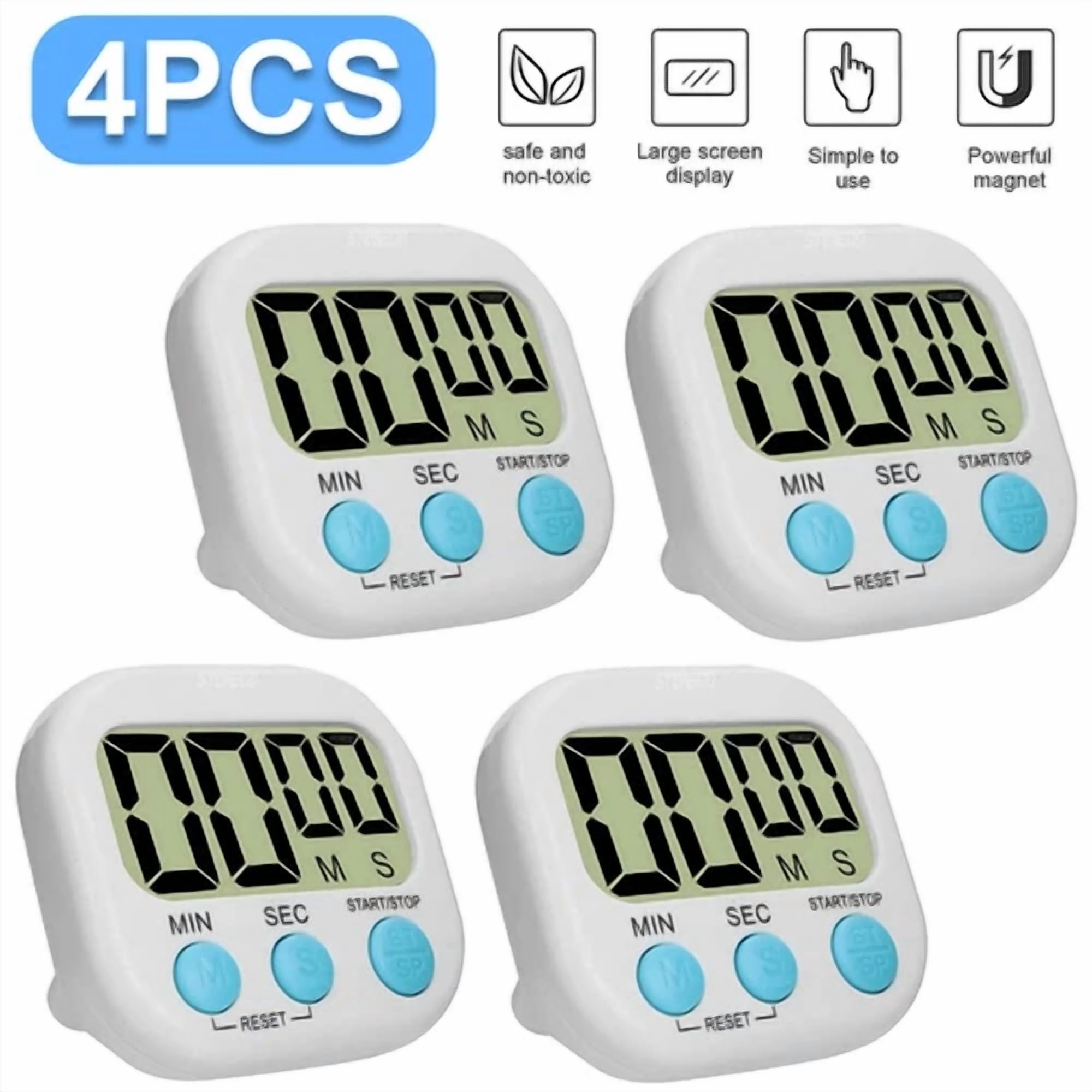 4Pcs Digital Kitchen Timer Magnetic Cooking Lcd Count Down Up Clear ...