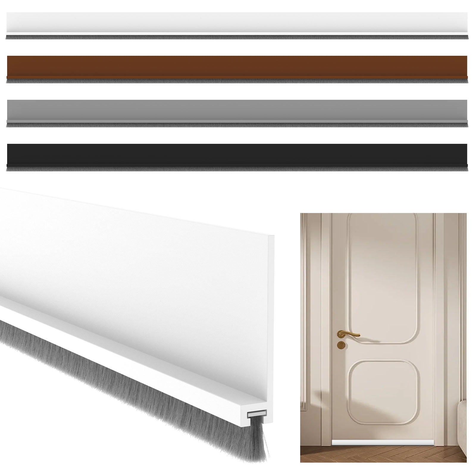 4Pcs Door Bottom Sweep Silicone Door Draft Stopper with Brush Quiet ...