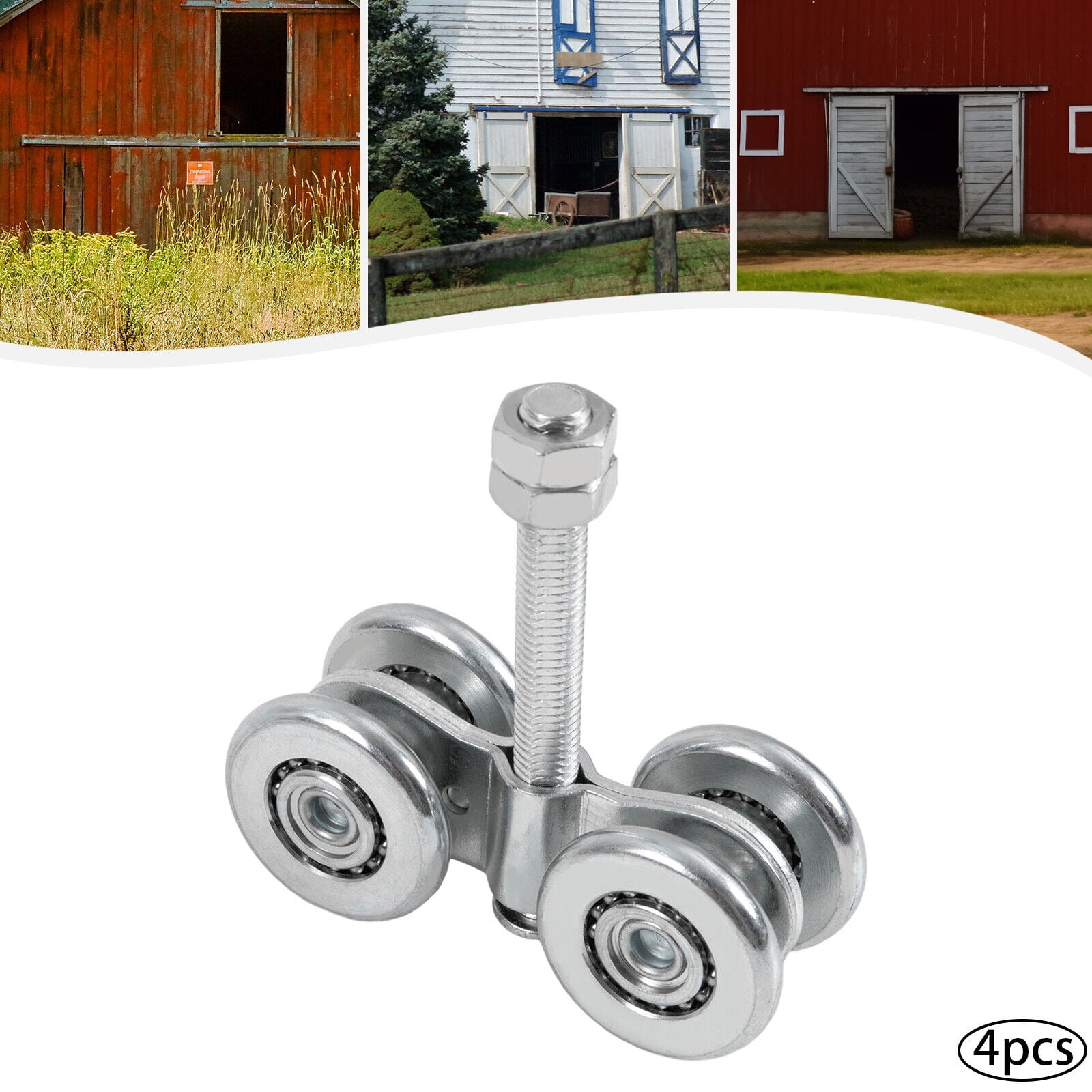4Pcs Door Double Wheel Sliding Track Roller Heavy-duty Trolley Assembly ...