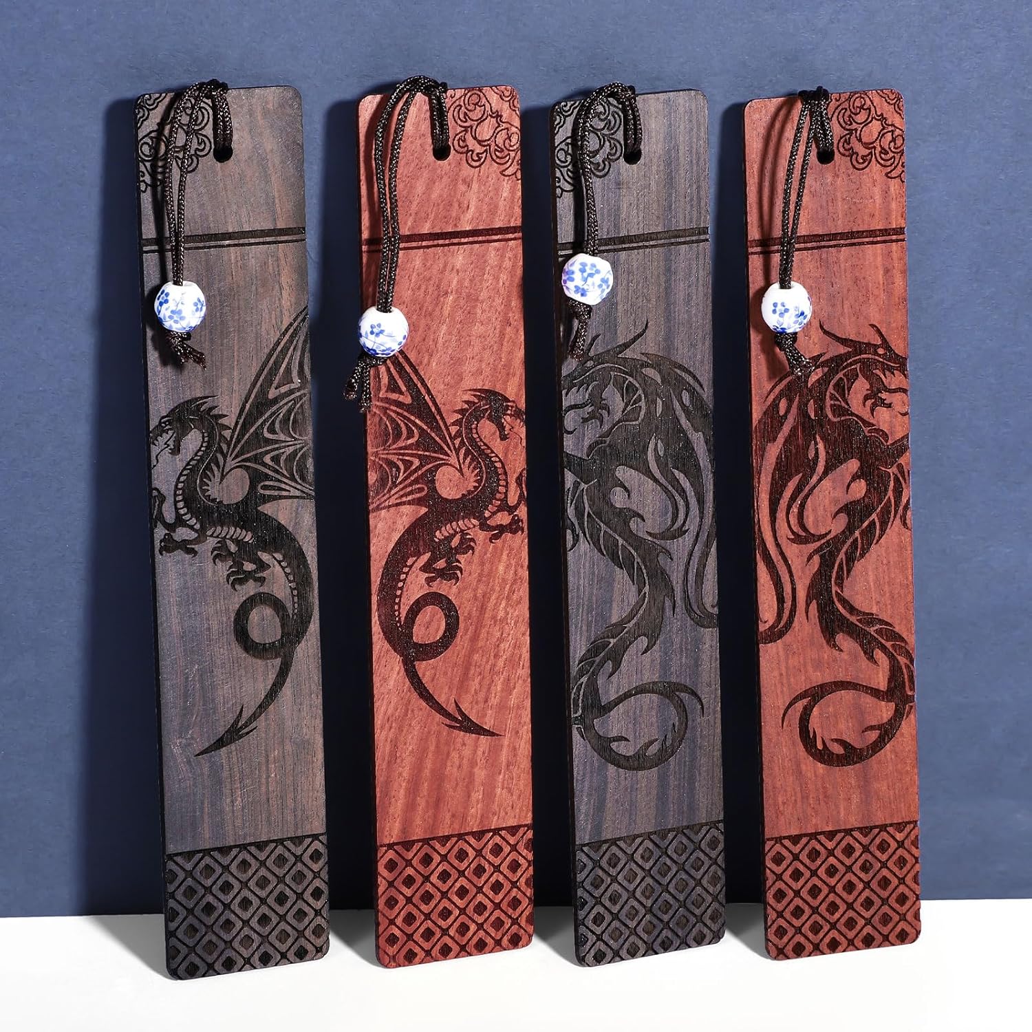 4Pcs Dragon Bookmark Gift, Wood Bookmark for Men Cool Book Marks Box ...