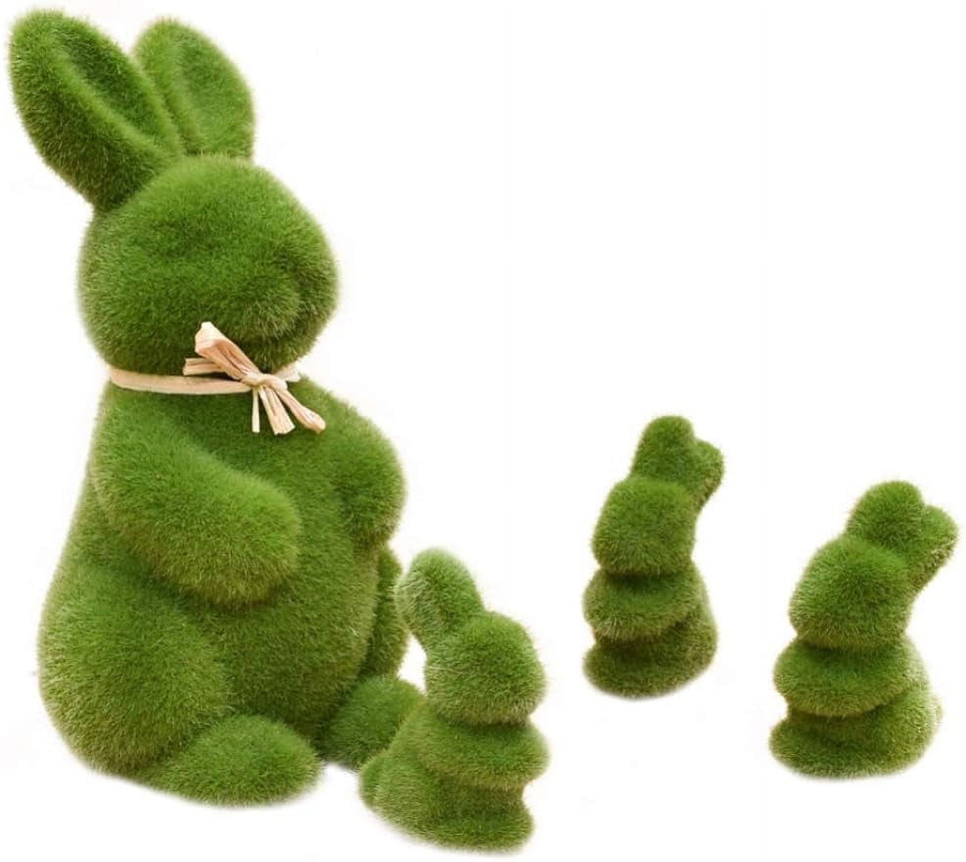 4Pcs Easter Moss Bunny Rabbit Figurine Furry Flocked Rabbit Statue ...