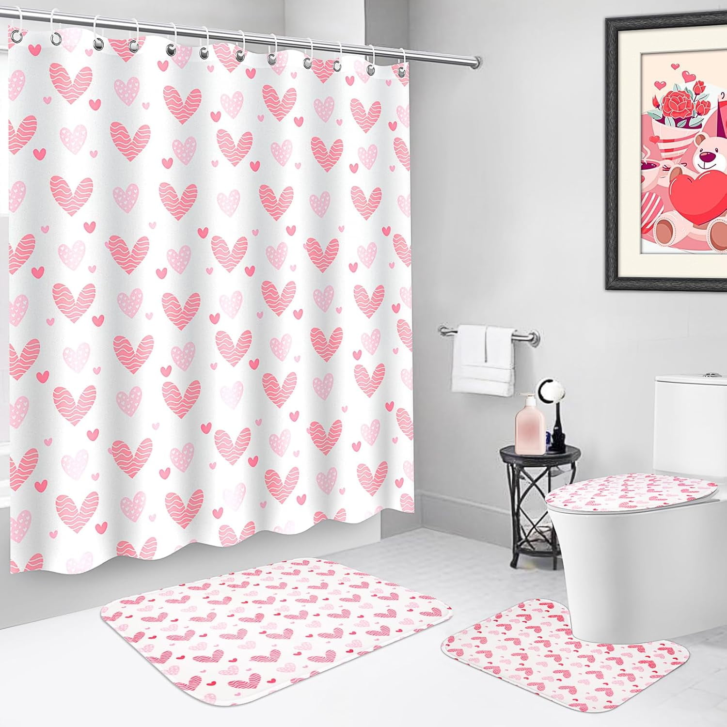 4Pcs Easter Shower Curtain Set with Non Slip Rugs, Toilet Lid Cover and ...
