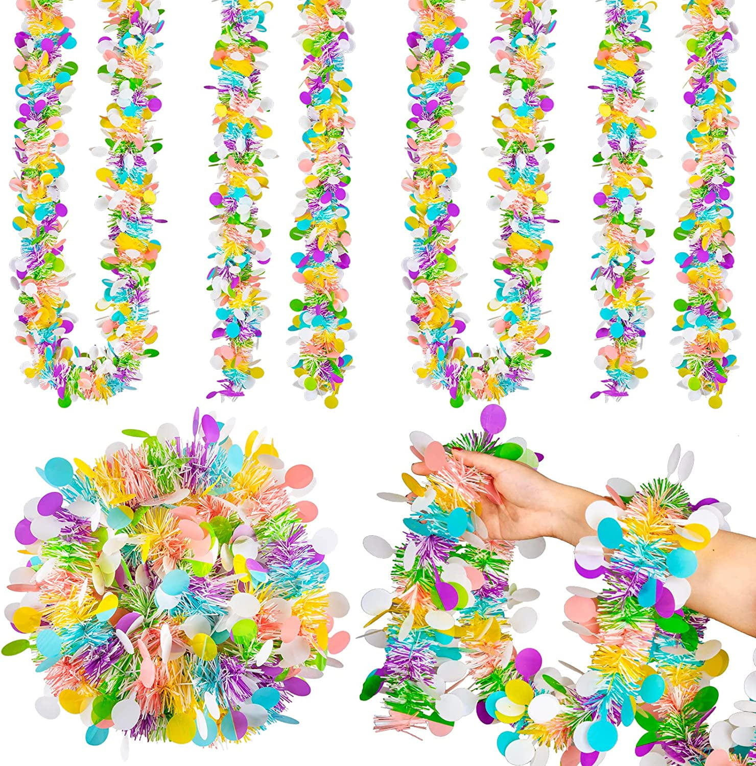 4Pcs Easter Tinsel Garland 26Ft Colorful Tinsel Twist with Confetti ...