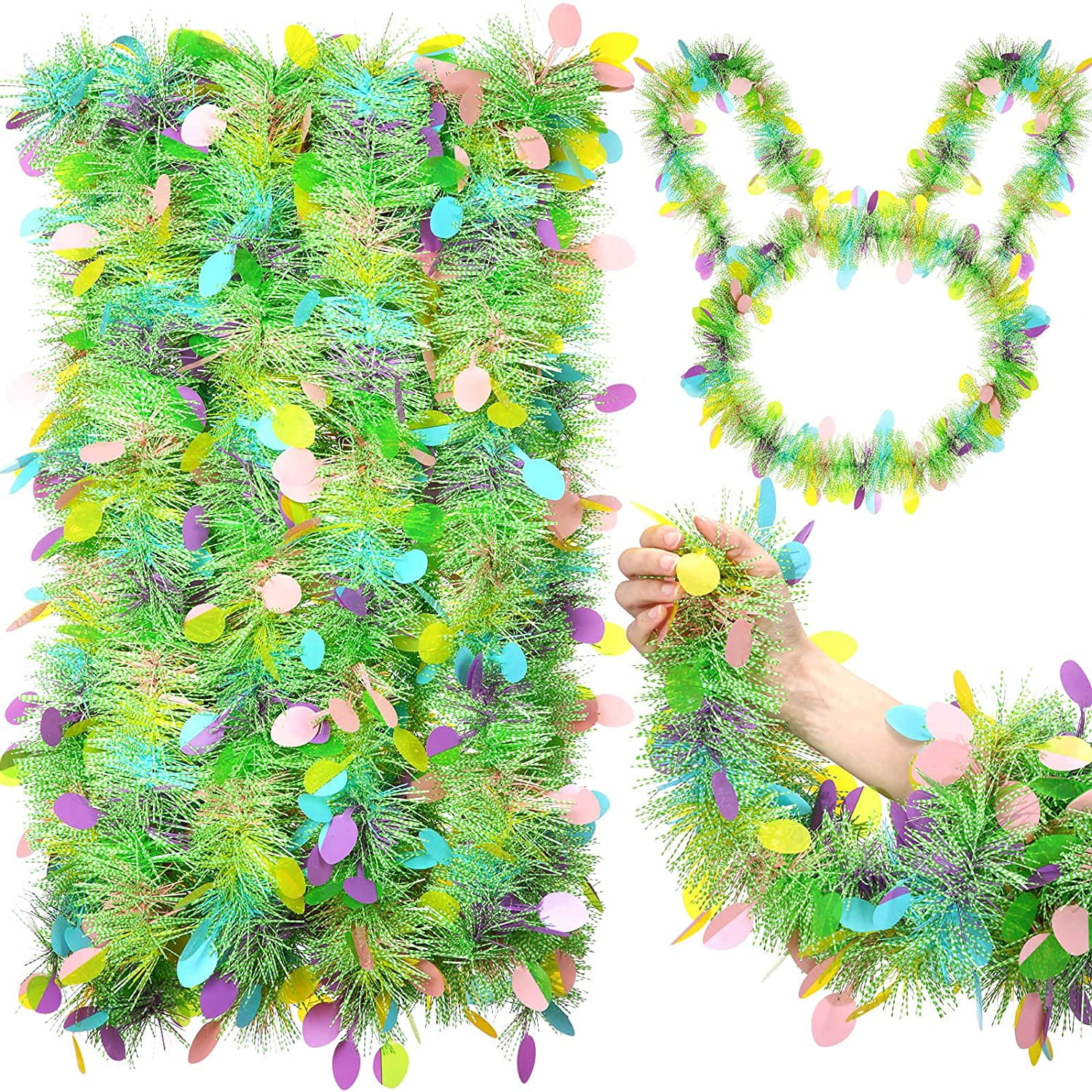 4Pcs Easter Tinsel Garland, 26Ft Colorful Tinsel Twist Garland, Spring ...