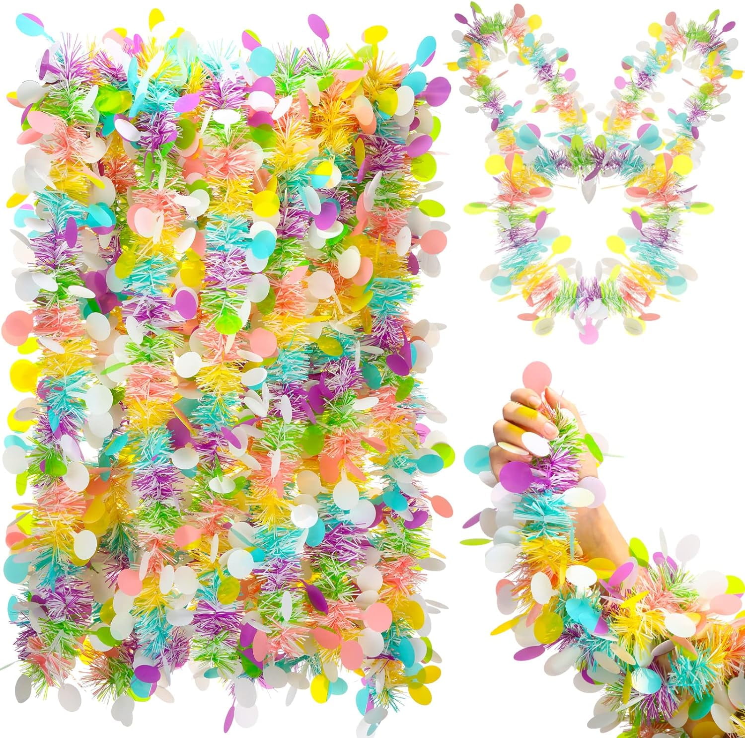 4Pcs Easter Tinsel Garland, 26Ft Colorful Tinsel Twist Garland, Spring ...