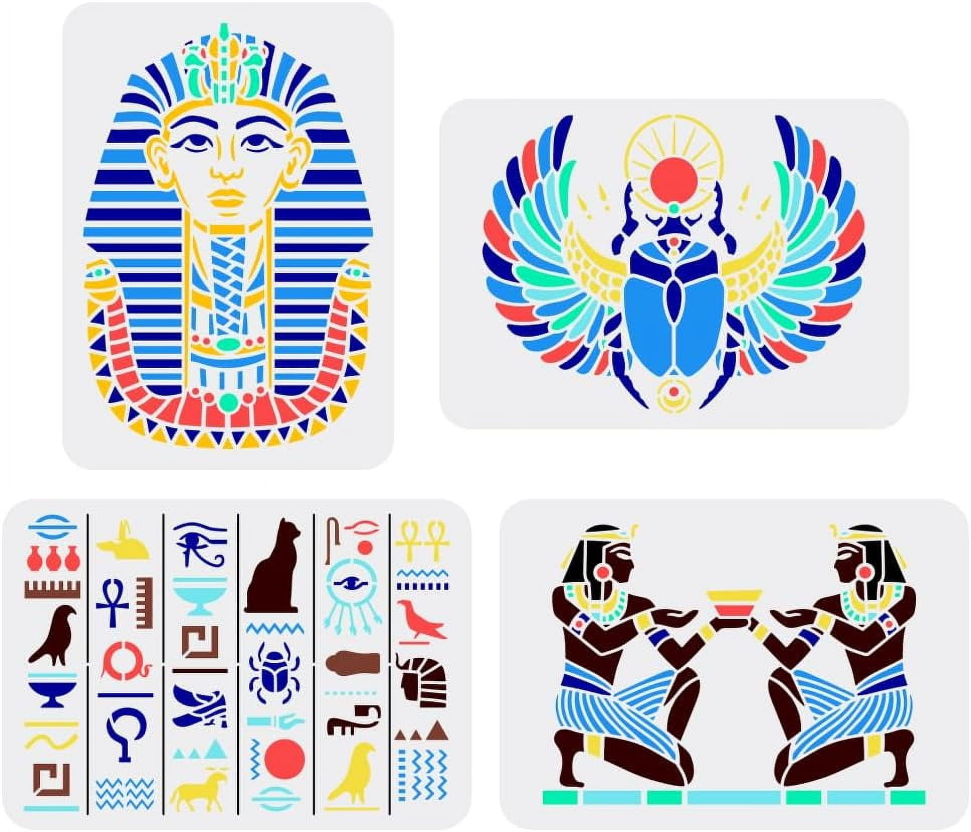 4Pcs Egypt Painting Stencil 8.3x11.7inch Egyptian Writing Egypt Pharaoh ...