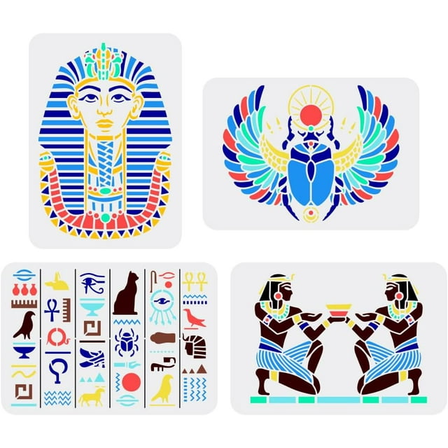 4Pcs Egypt Painting Stencil 8.3x11.7inch Egyptian Writing Egypt Pharaoh ...
