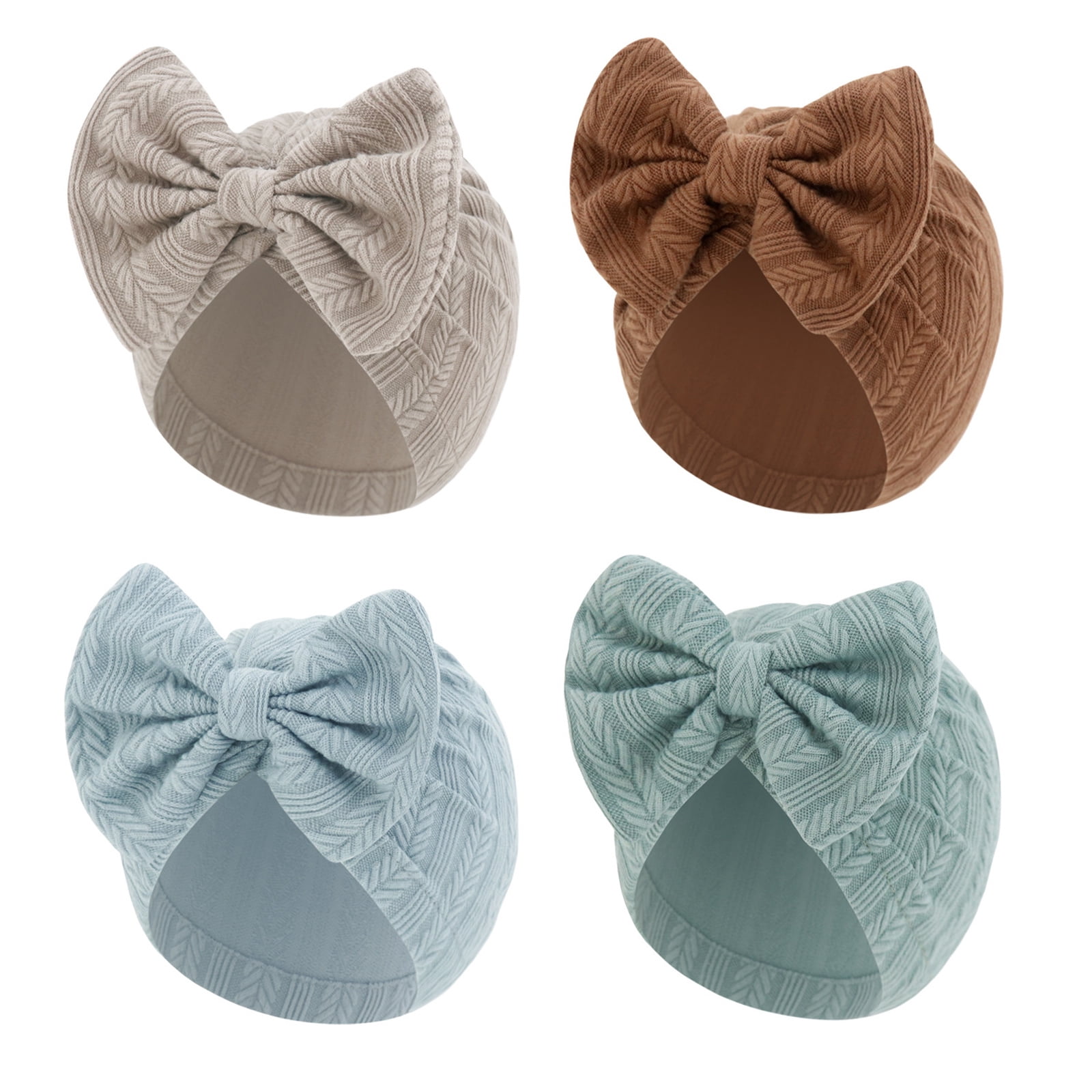 4Pcs Elastic Fetal Cap with Fashionable Bows, Brimless Cotton Infant ...